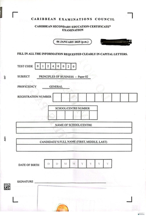 CSEC POA May June P2 2024 exam paper with detailed instructions - Studocu