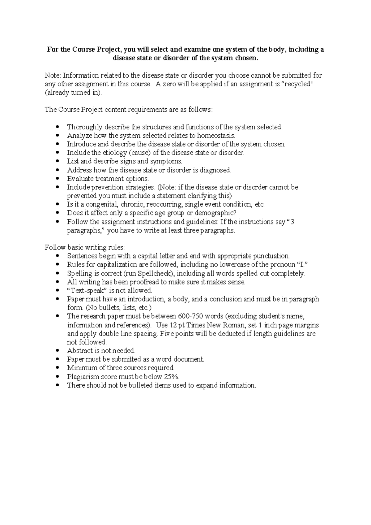 BIO 101 Course Project: Body System Analysis & Disease Study - Studocu