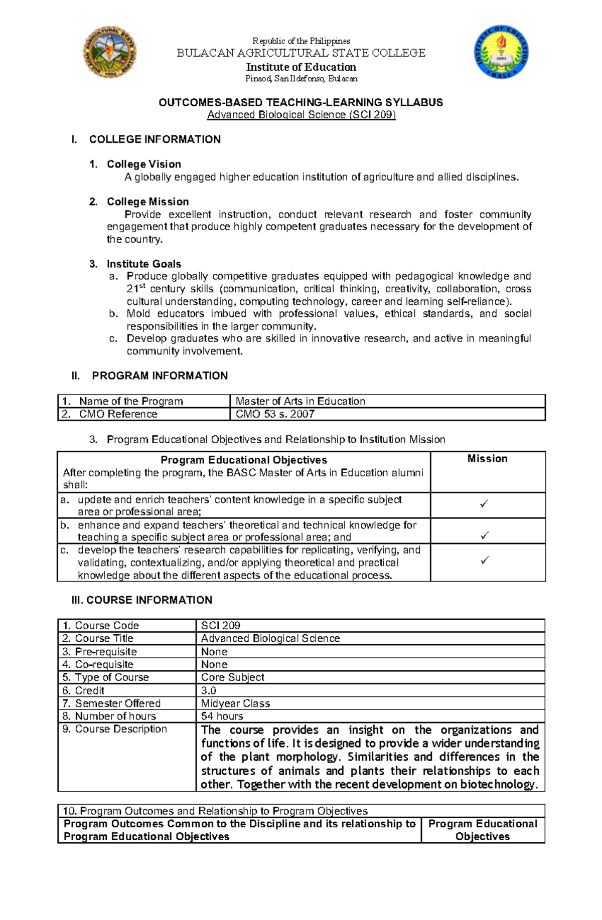 SCI 20 9: Advanced Biological Science Course Syllabus Overview - Studocu