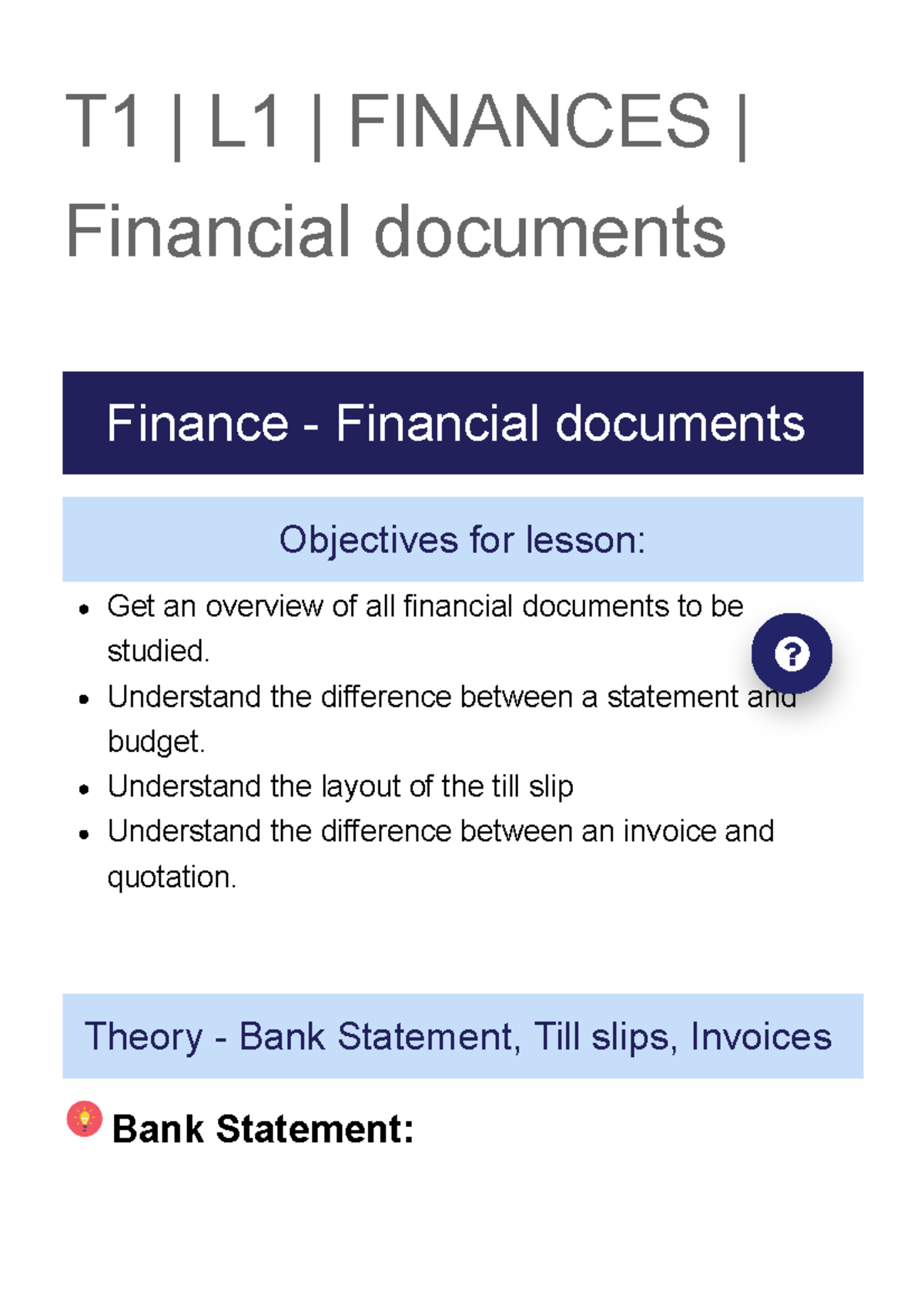 Financial Documents Overview: Analyzing Bank Statements & Fees (FIN-L1 ...