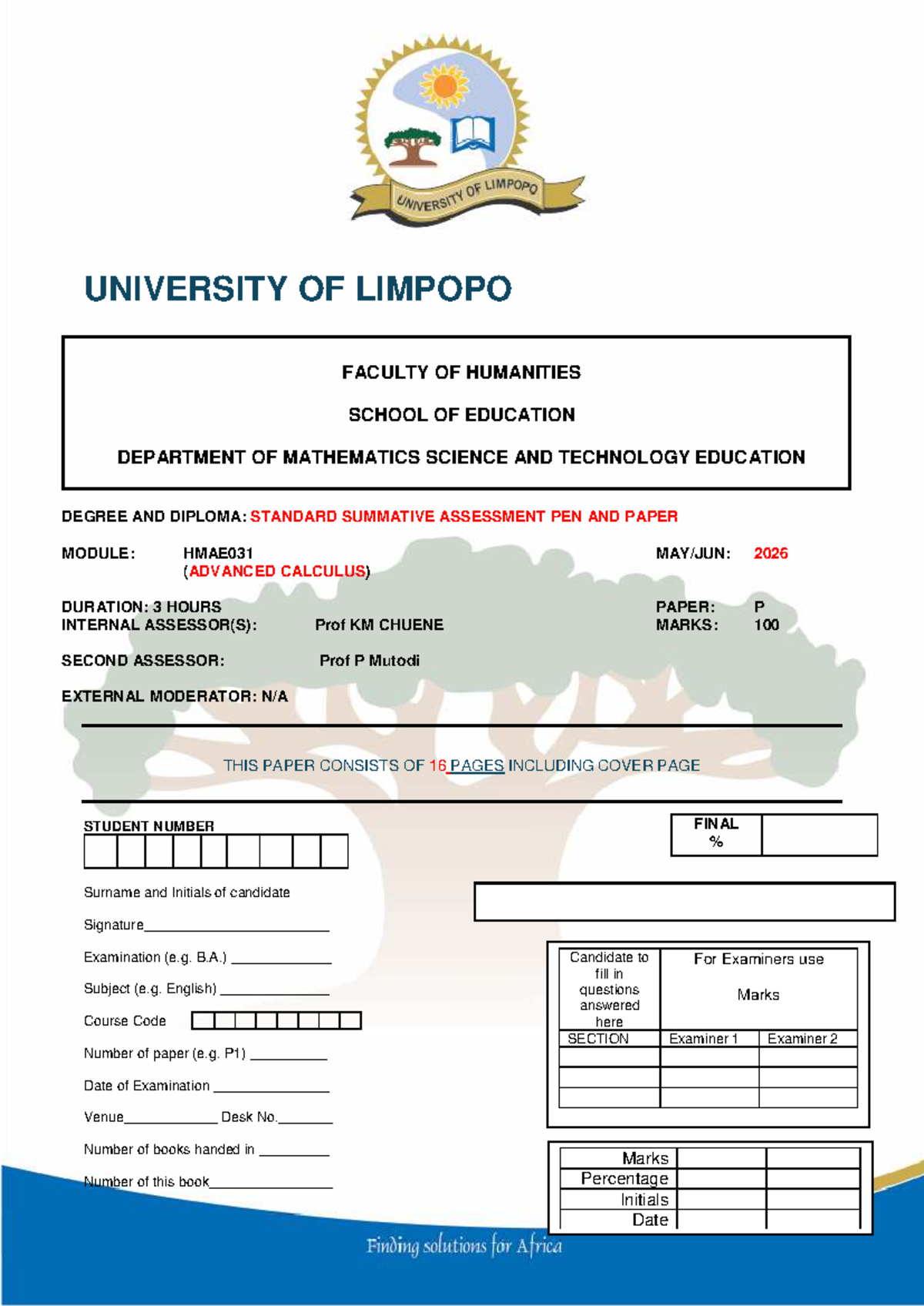 2026 HMAE031 Final Exam Paper: Advanced Calculus - Studocu