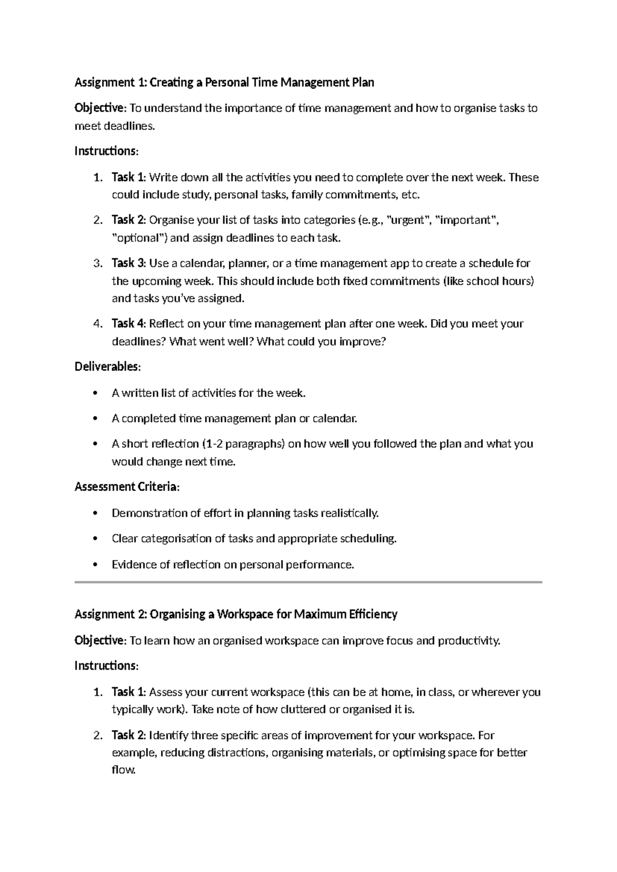 Organised Time Management & Workspace Assignment 1 (TM101) - Studocu