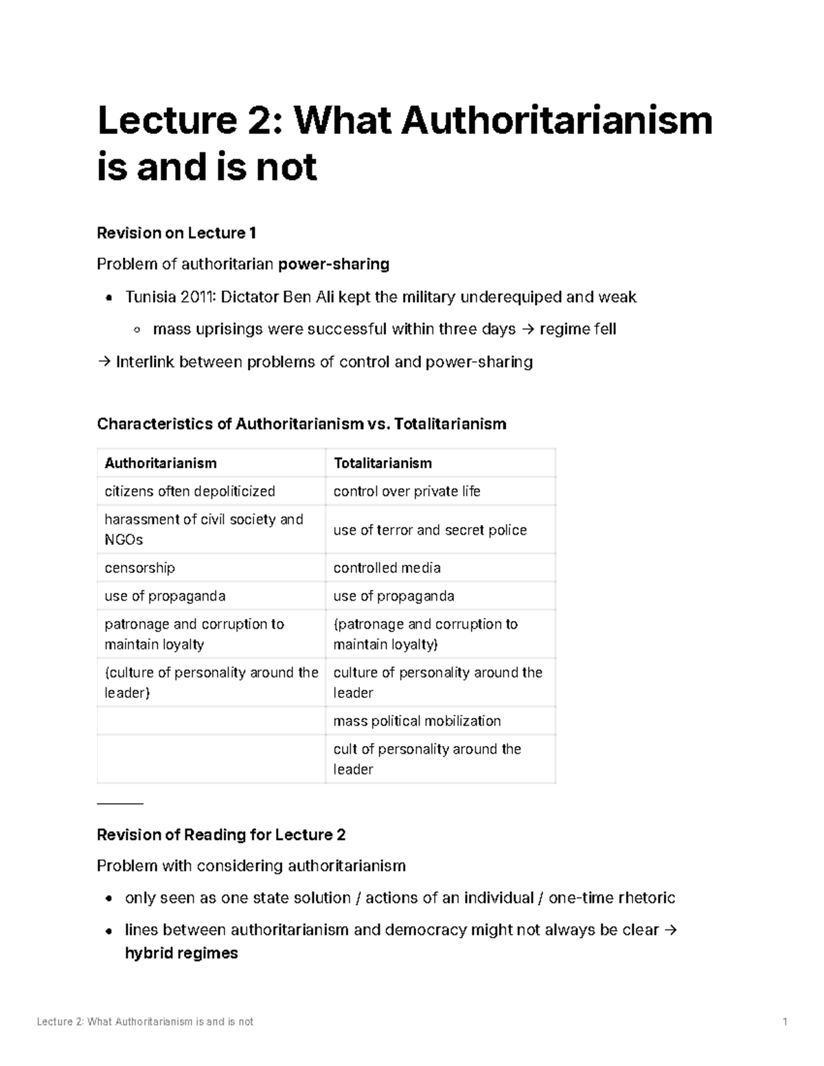 Lecture 2: Understanding Authoritarianism vs. Totalitarianism - Studocu