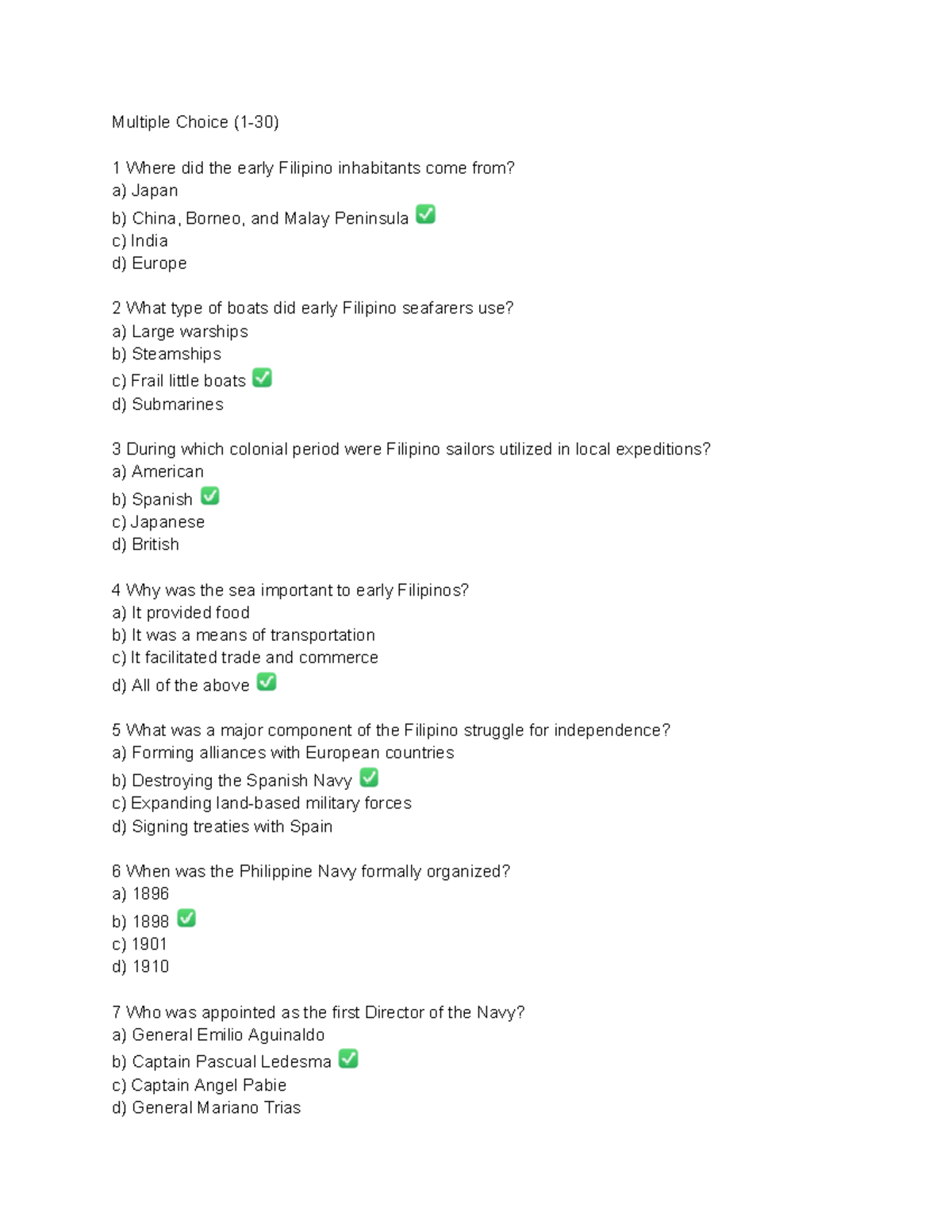 MS2 Comprehensive 1ST QUIZ: Early Filipino Seafarers & Navy History ...