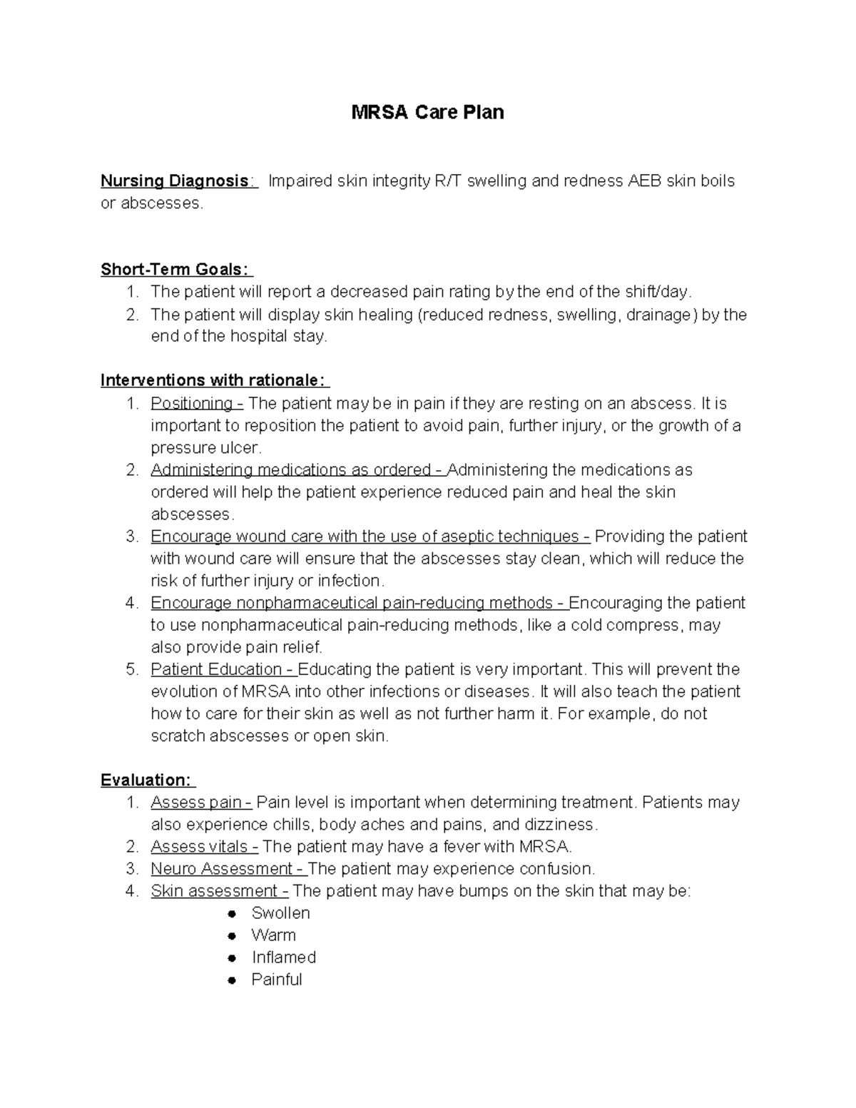 MRSA Care Plan: Example Nursing Strategies for Effective Management ...