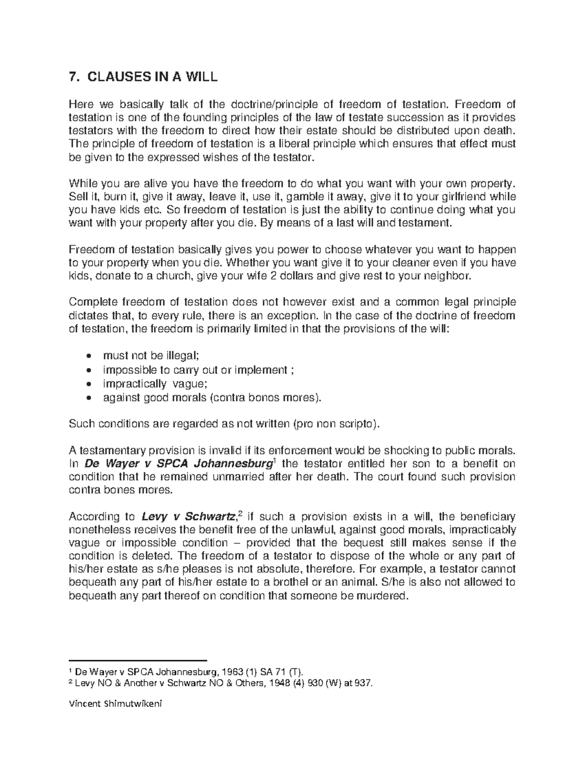 Understanding the Principle of Freedom of Testation in Wills - Studocu
