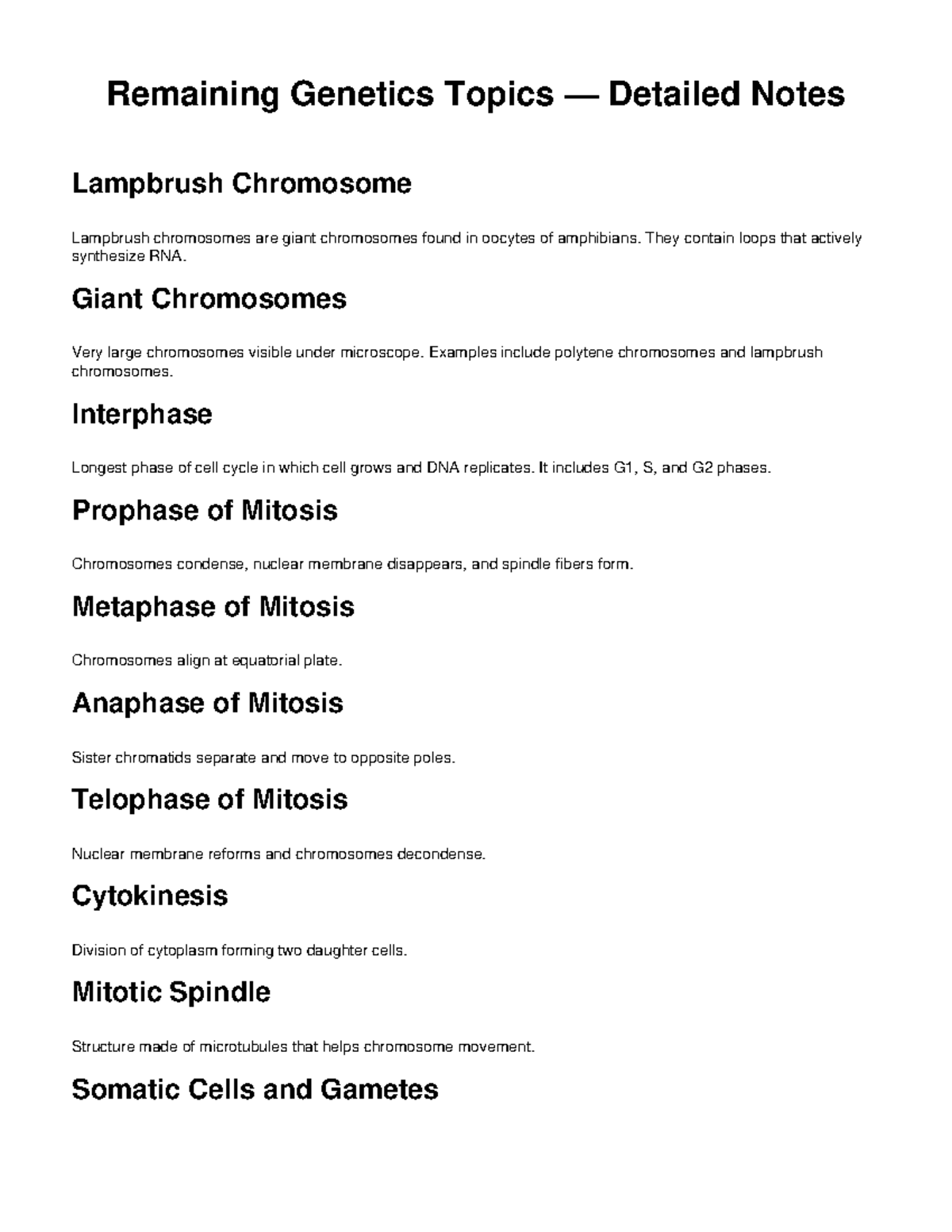 Genetics Topics Notes: Lampbrush Chromosomes & Cell Division (BIO 101 ...