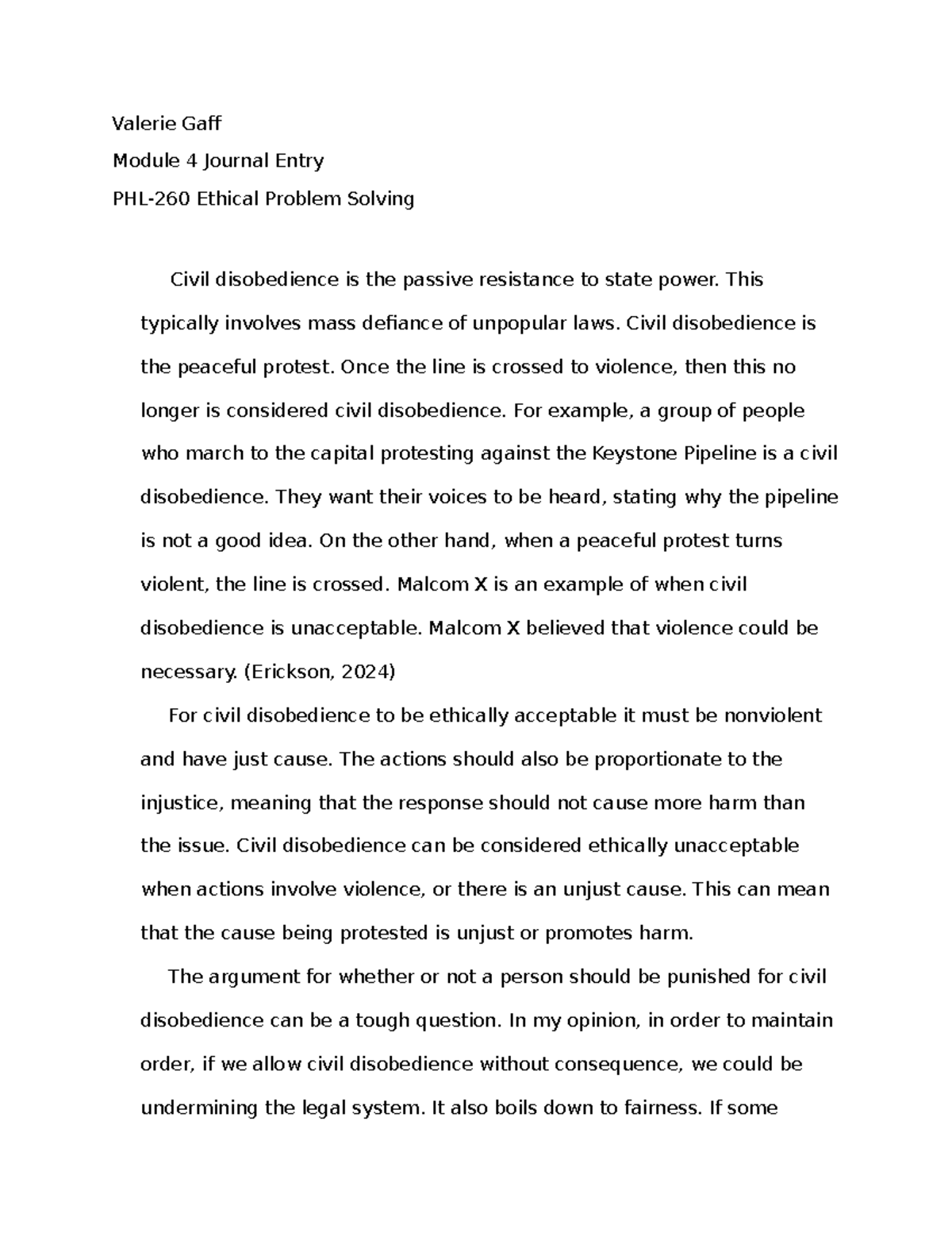 PHL-260 Module 4 Journal Entry: Analyzing Civil Disobedience - Studocu