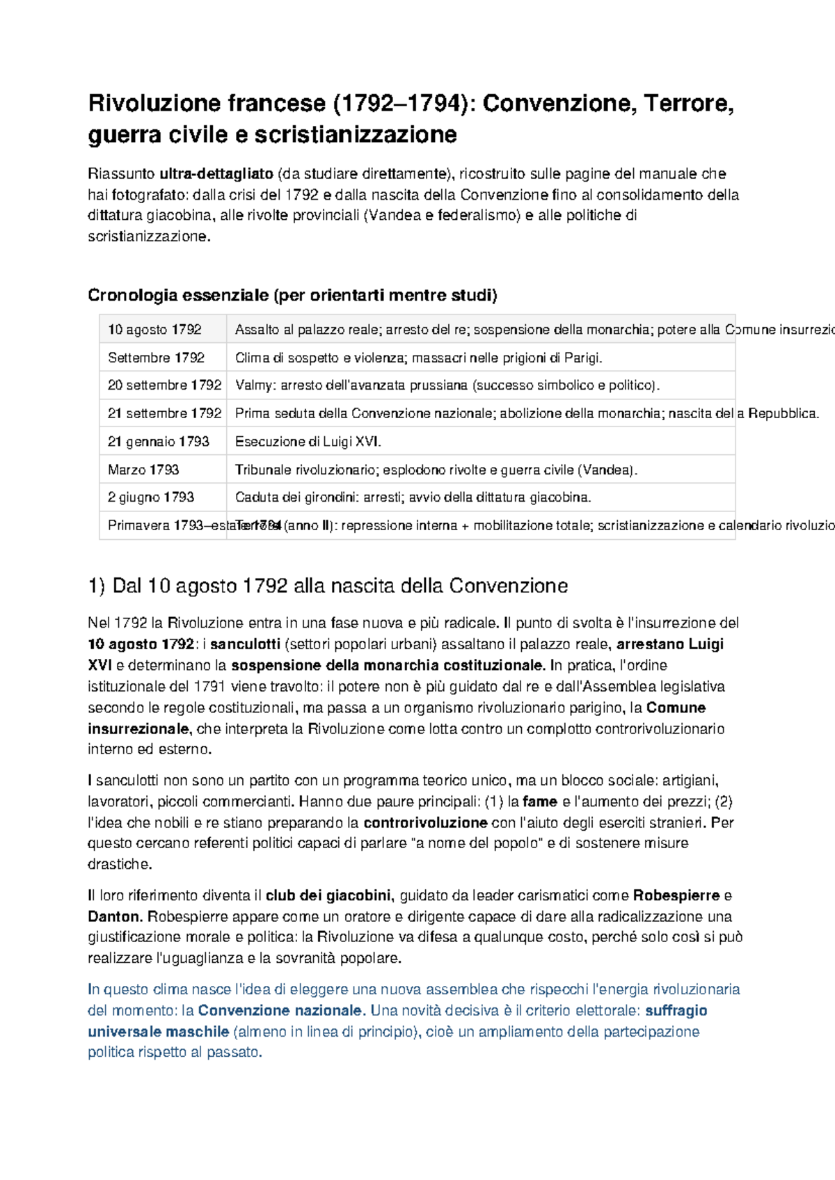 Rivoluzione Francese 1792-1794: Convenzione, Terrore e Vandea - Studocu