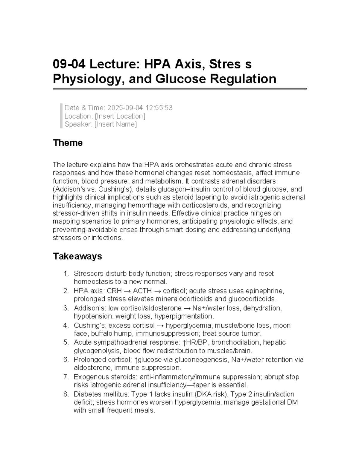 09-04 Lecture: HPA Axis, Stress Response, and Glucose Control Insights ...