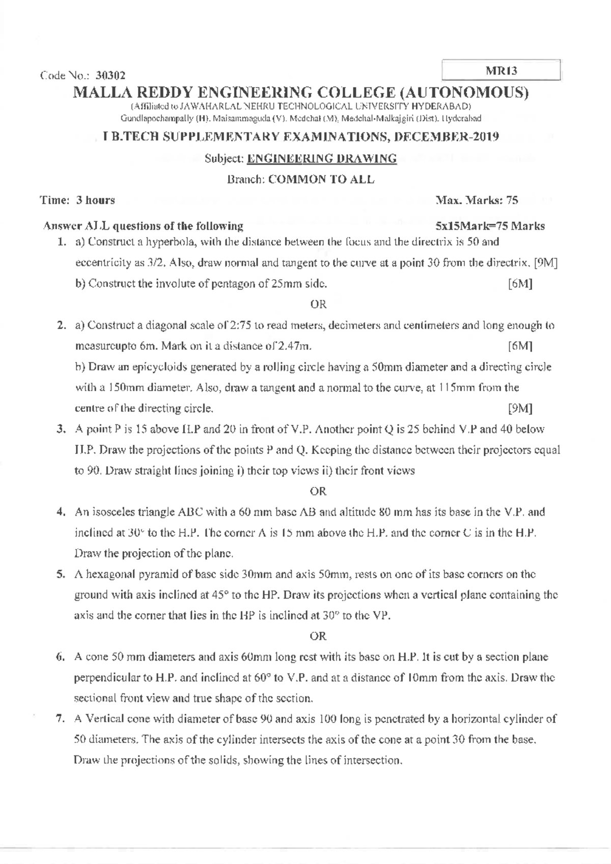 I B.TECH (MR13) Supplementary Exam Papers - Engineering Drawing ...