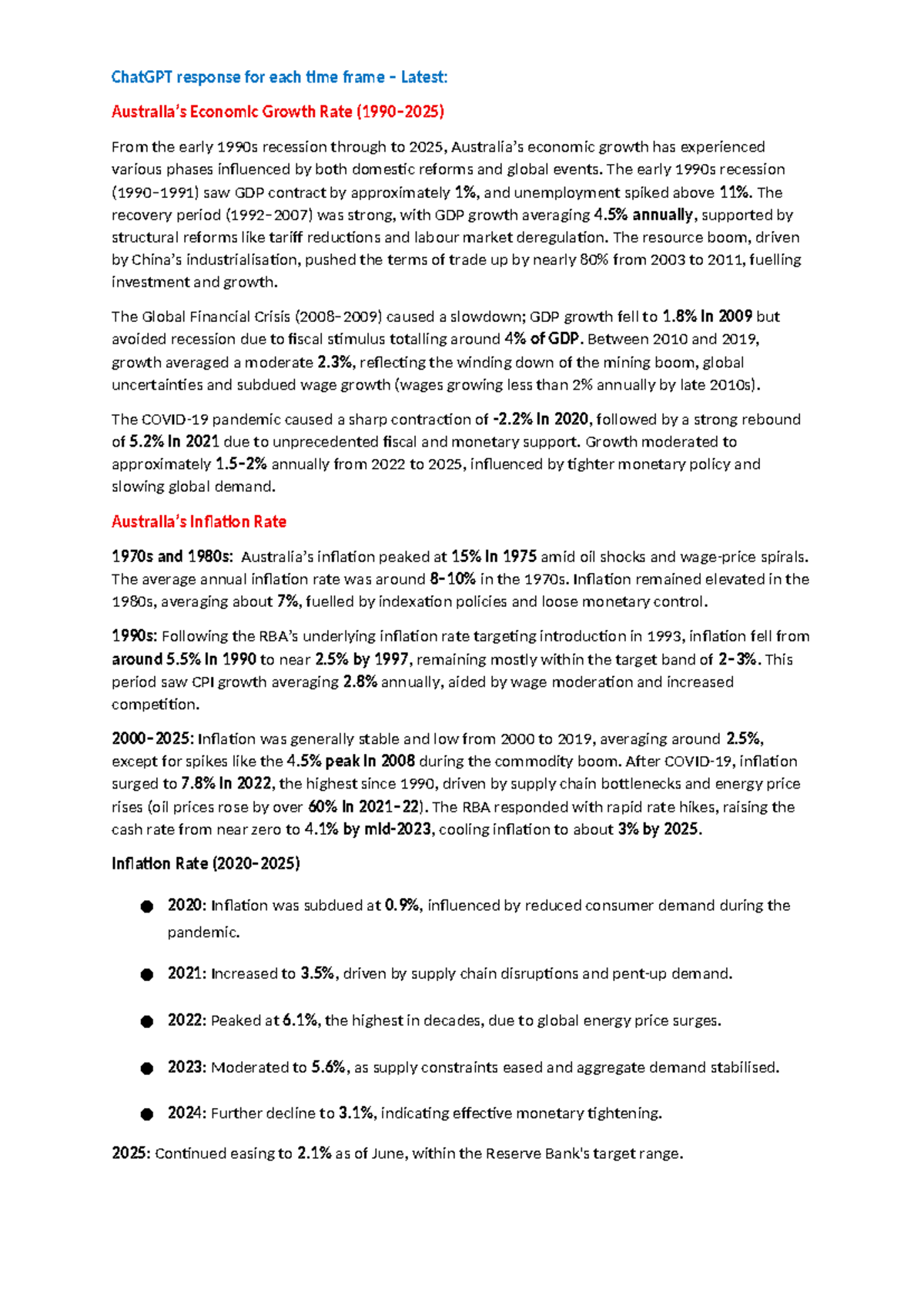 Key Trends in Economic Indicators: 2025 HSC Analysis - Studocu