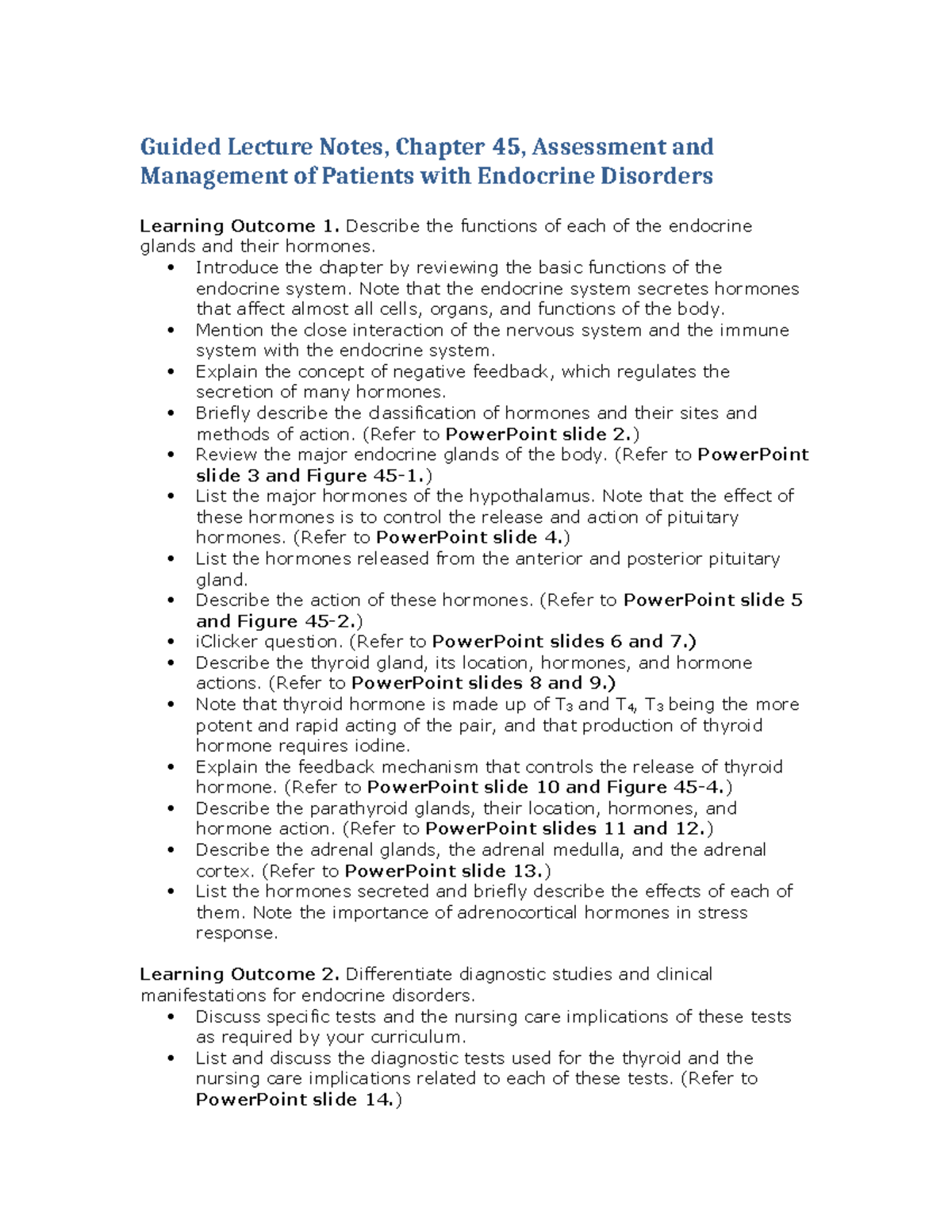 Guided Lecture Notes: Chapter 45 - Endocrine Disorders Management - Studocu