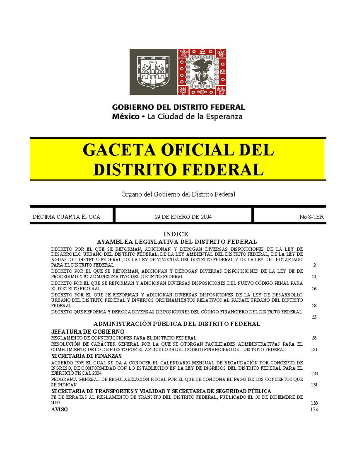 GACETA OFICIAL DEL DISTRITO FEDERAL - RCDF 2004 (Enero) - Studocu