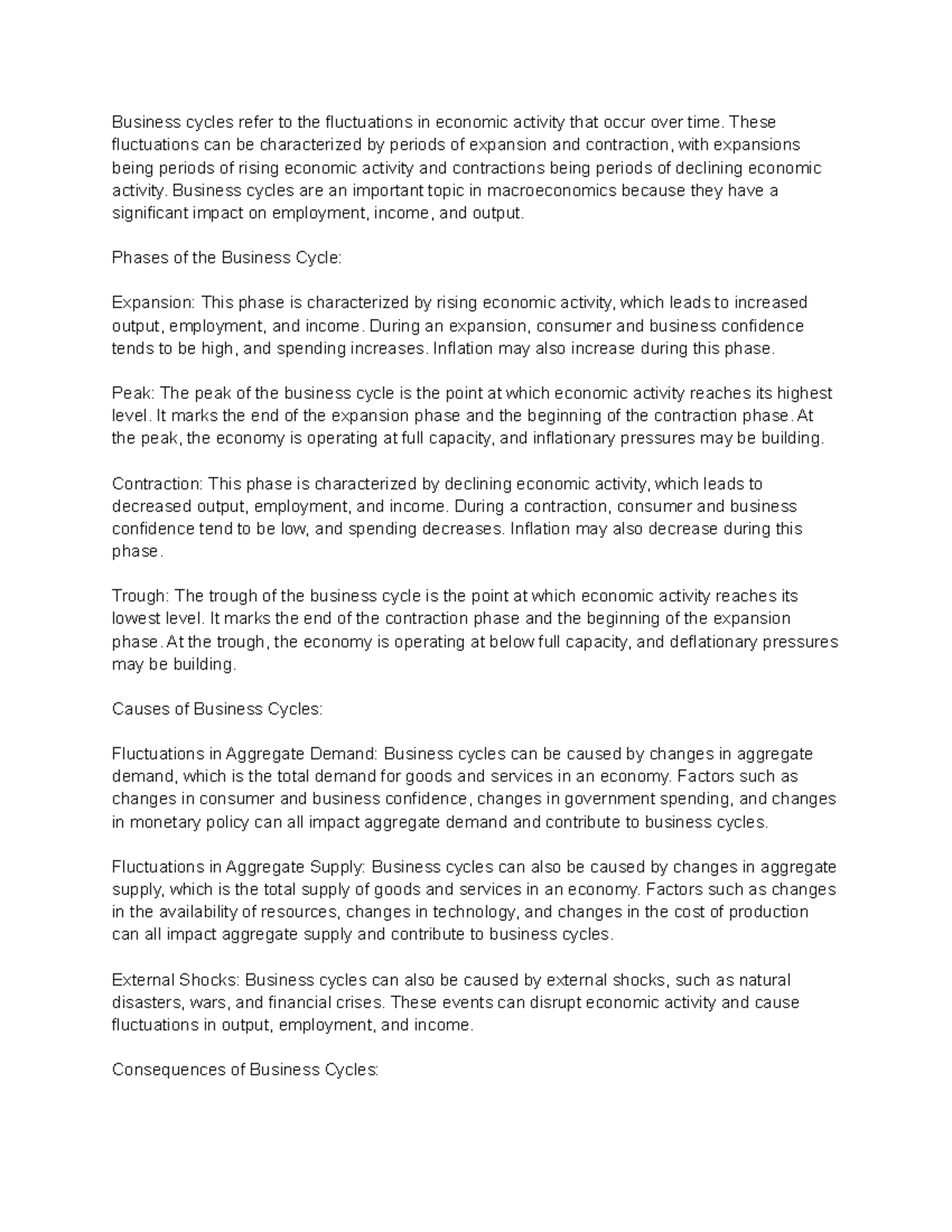 Business Cycles: Phases, Causes, and Consequences Insights - Studocu