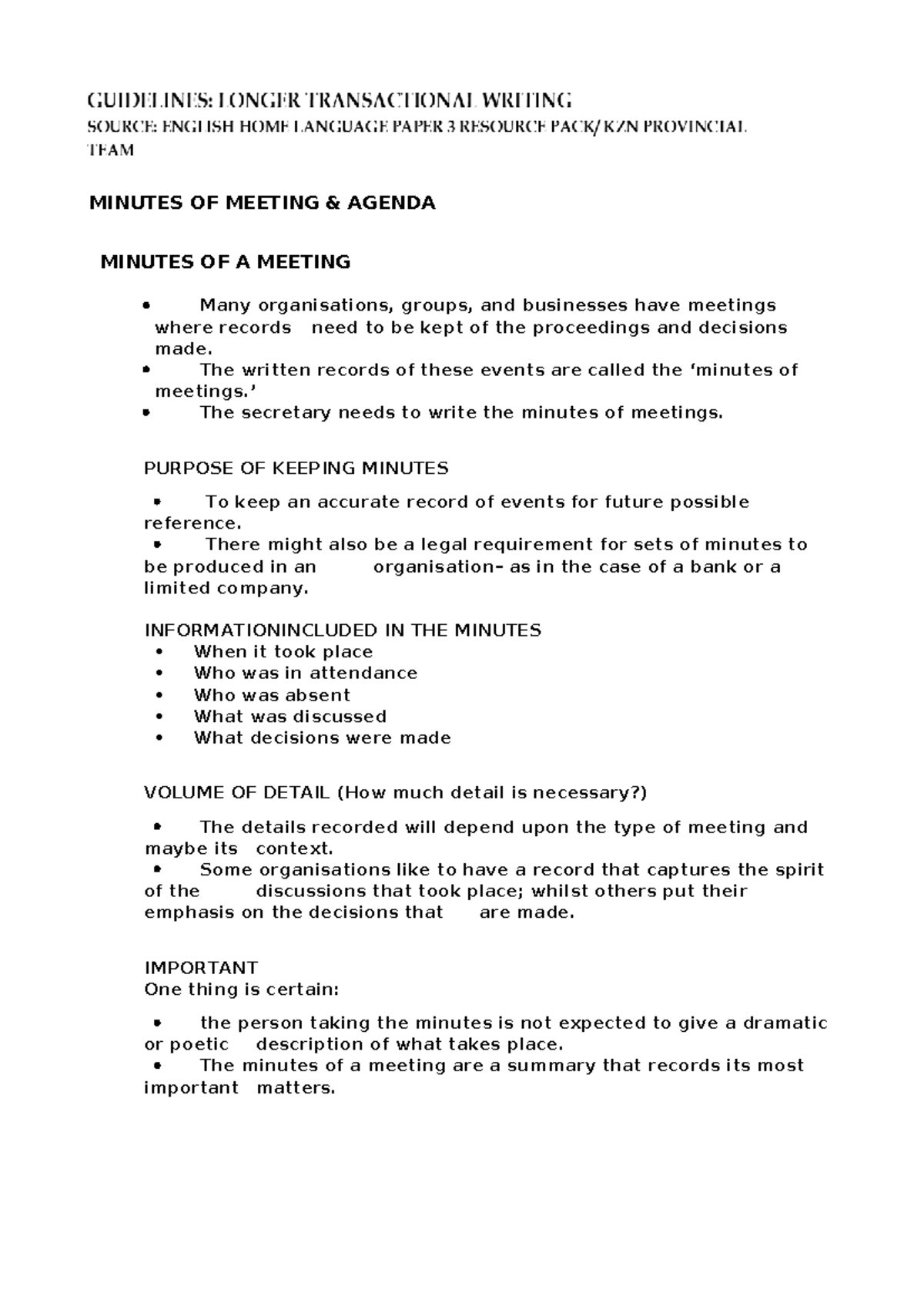 Minutes and Agenda of a Meeting: Essential Guidelines - Studocu