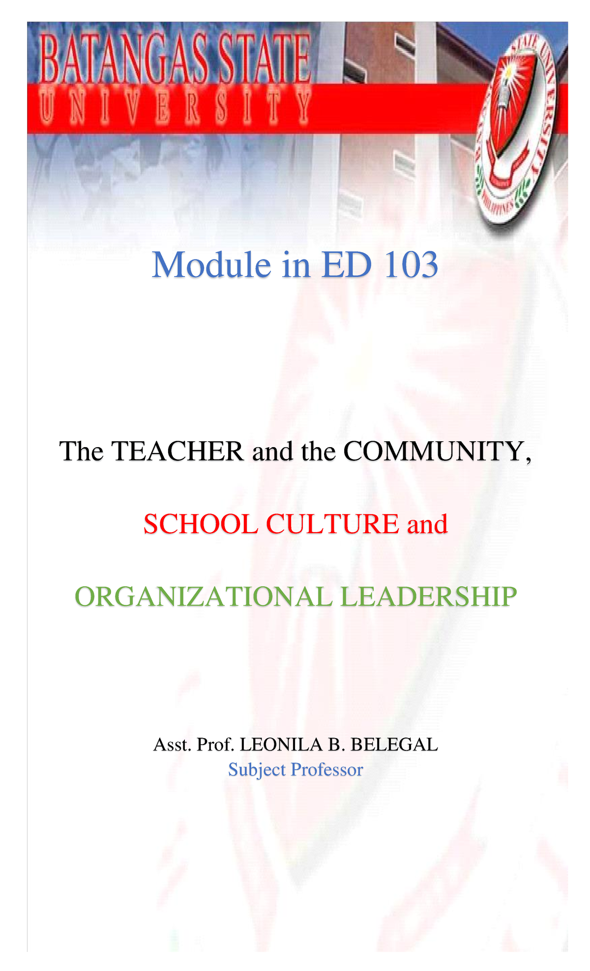 ED 103 Midterm - Insights on Community, School Culture, and Leadership - Studocu