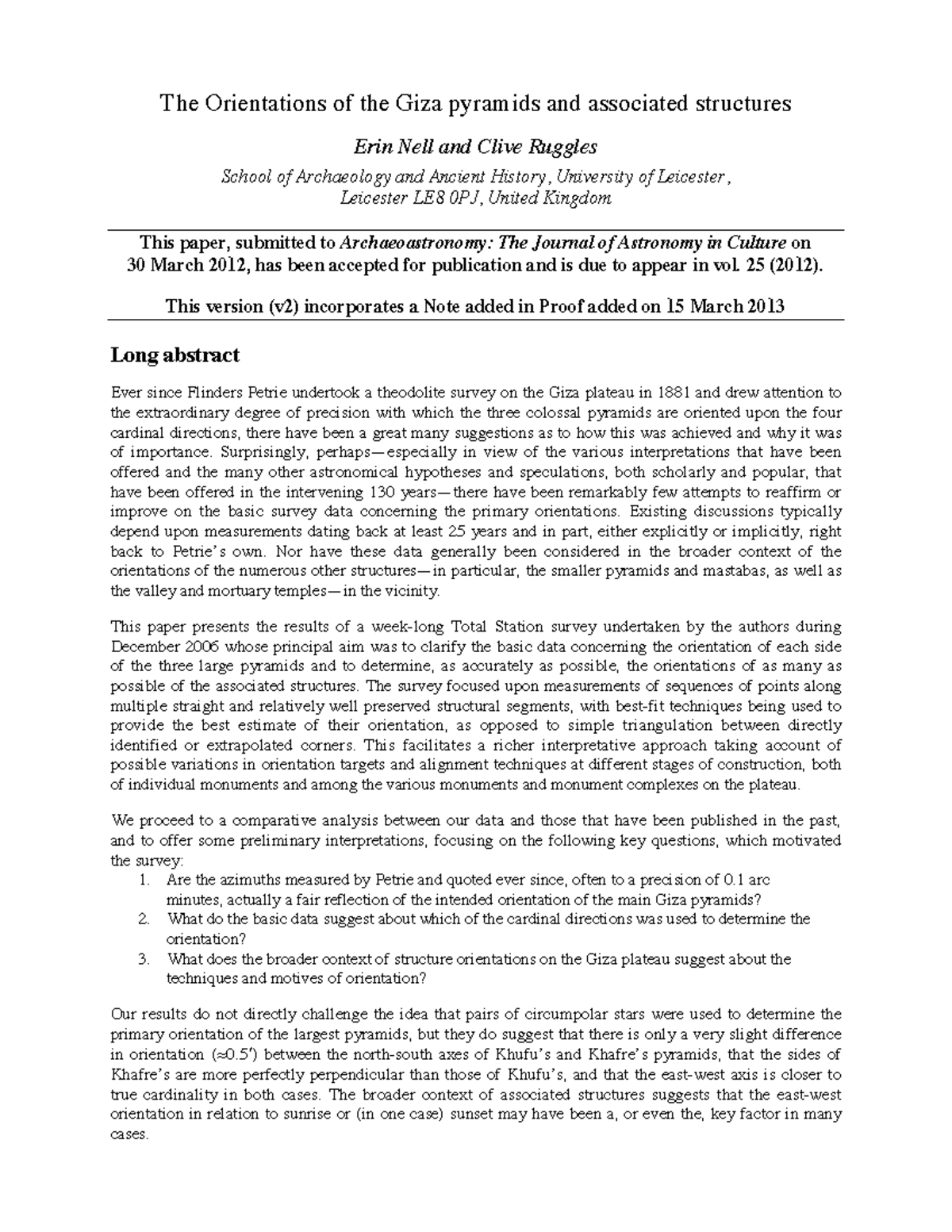 Orientations of the Giza Pyramids: Survey Study by Nell & Ruggles (2012 ...