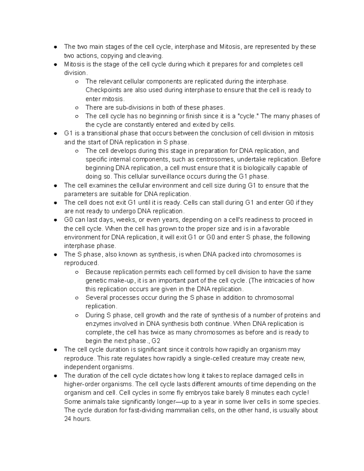 The Cell Cycle - notes - The two main stages of the cell cycle ...