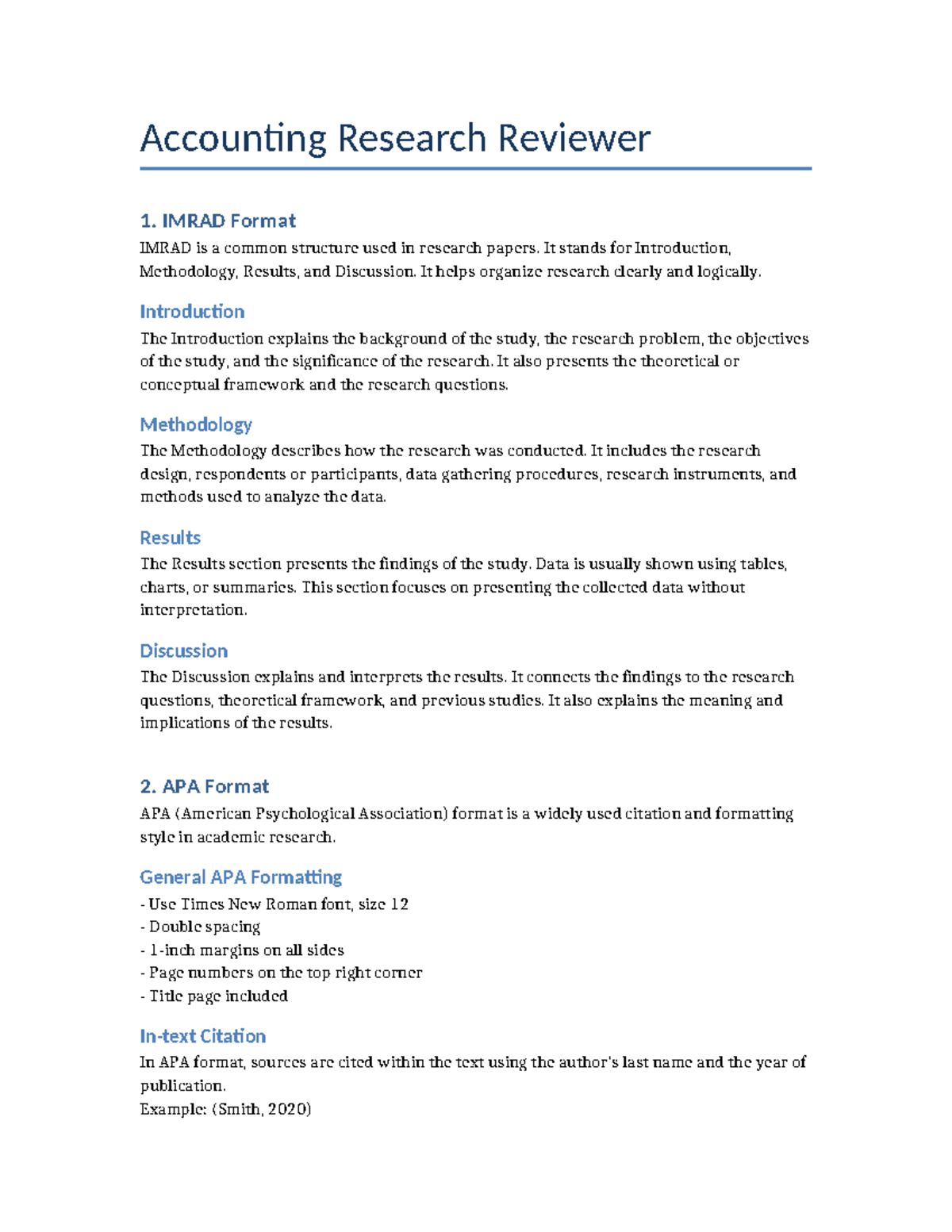 ACC 101: IMRAD & APA Format Guidelines for Research Papers - Studocu