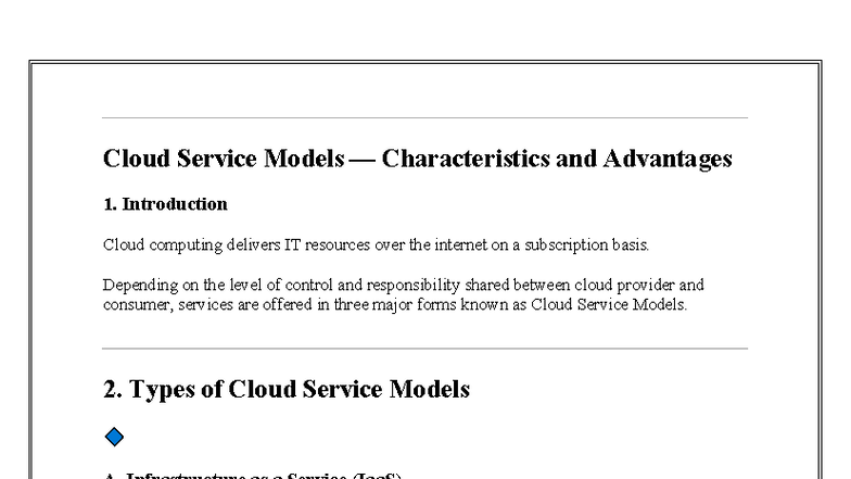 Cloud Service Models: Characteristics & Advantages Overview - Studocu