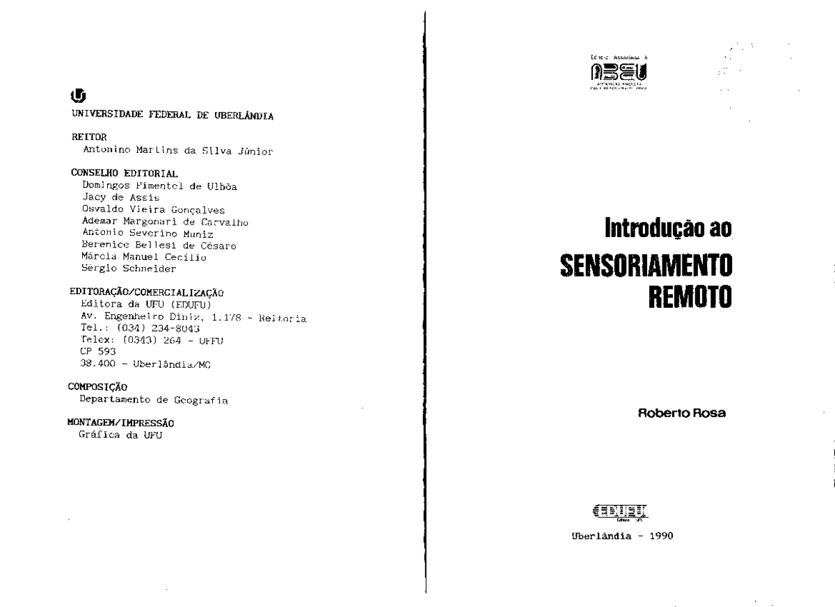 Introdução ao Sensoriamento Remoto - A Obra de Roberto Rosa - Studocu