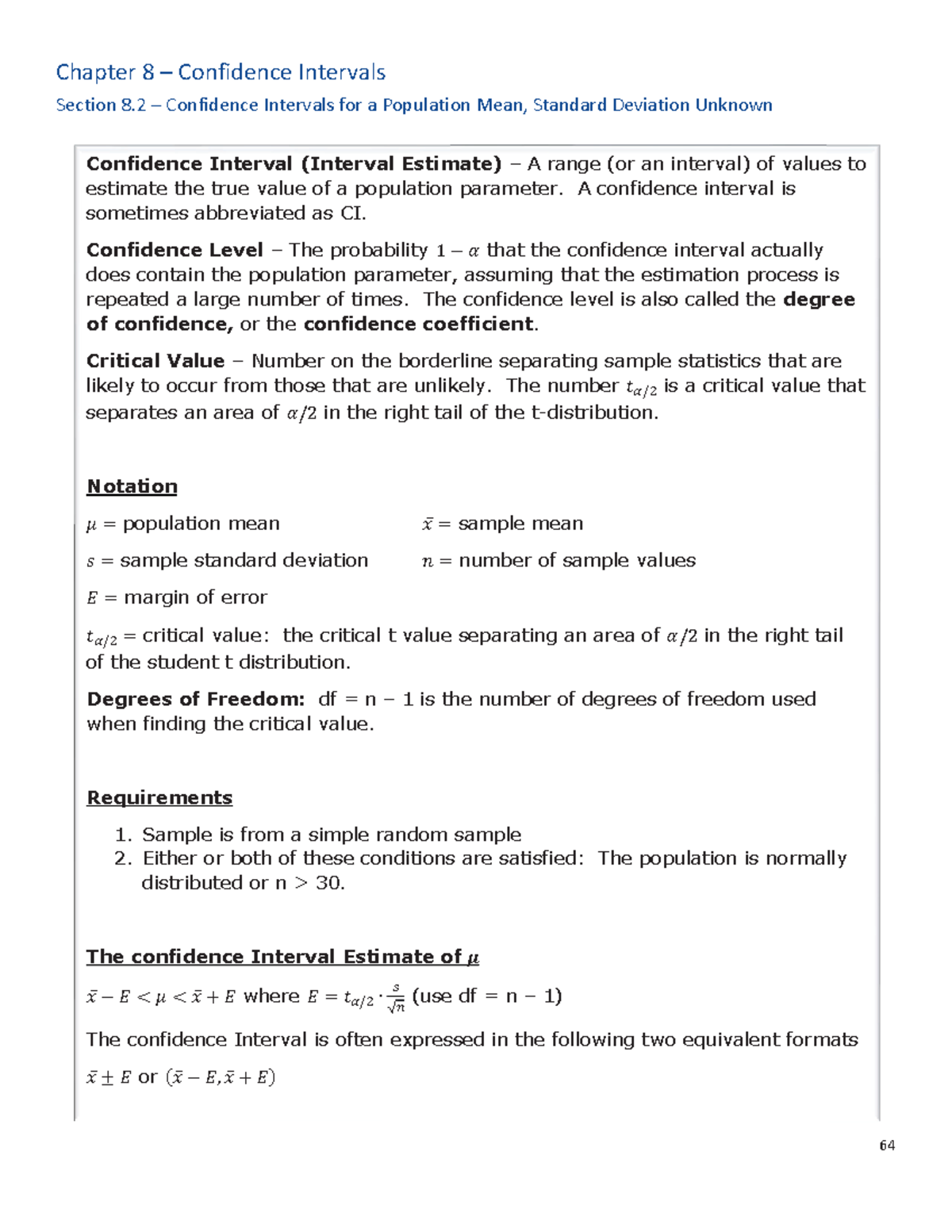 Chapter 8 – Confidence Intervals: Estimating Population Parameters ...