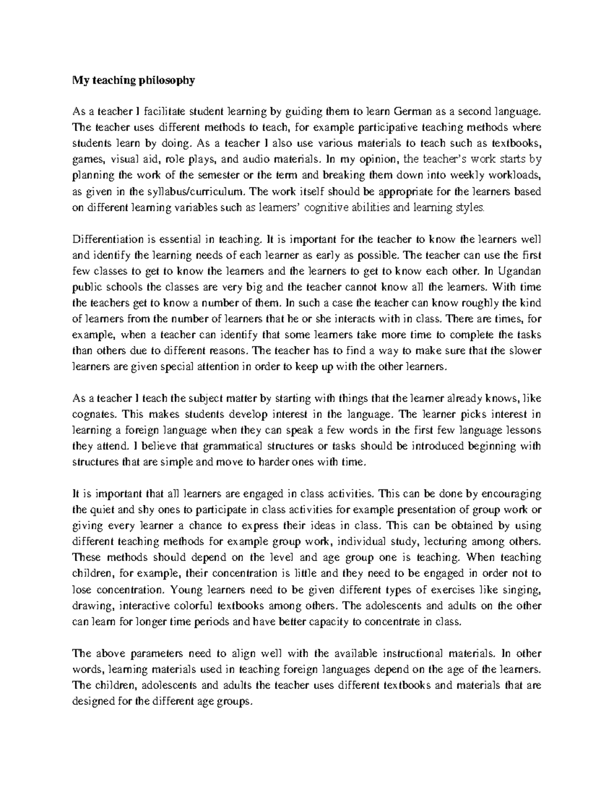 Teaching Philosophy: Strategies for German Language Instruction - Studocu