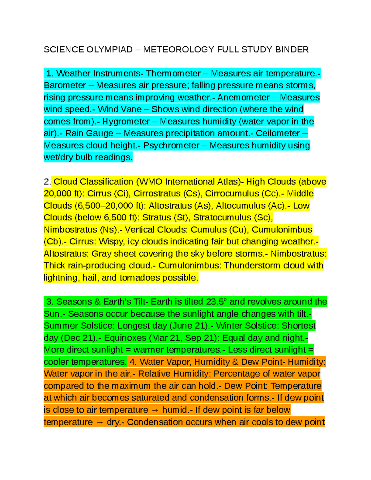 SCIENCE OLYMPIAD METEOROLOGY STUDY GUIDE 1 - Studocu