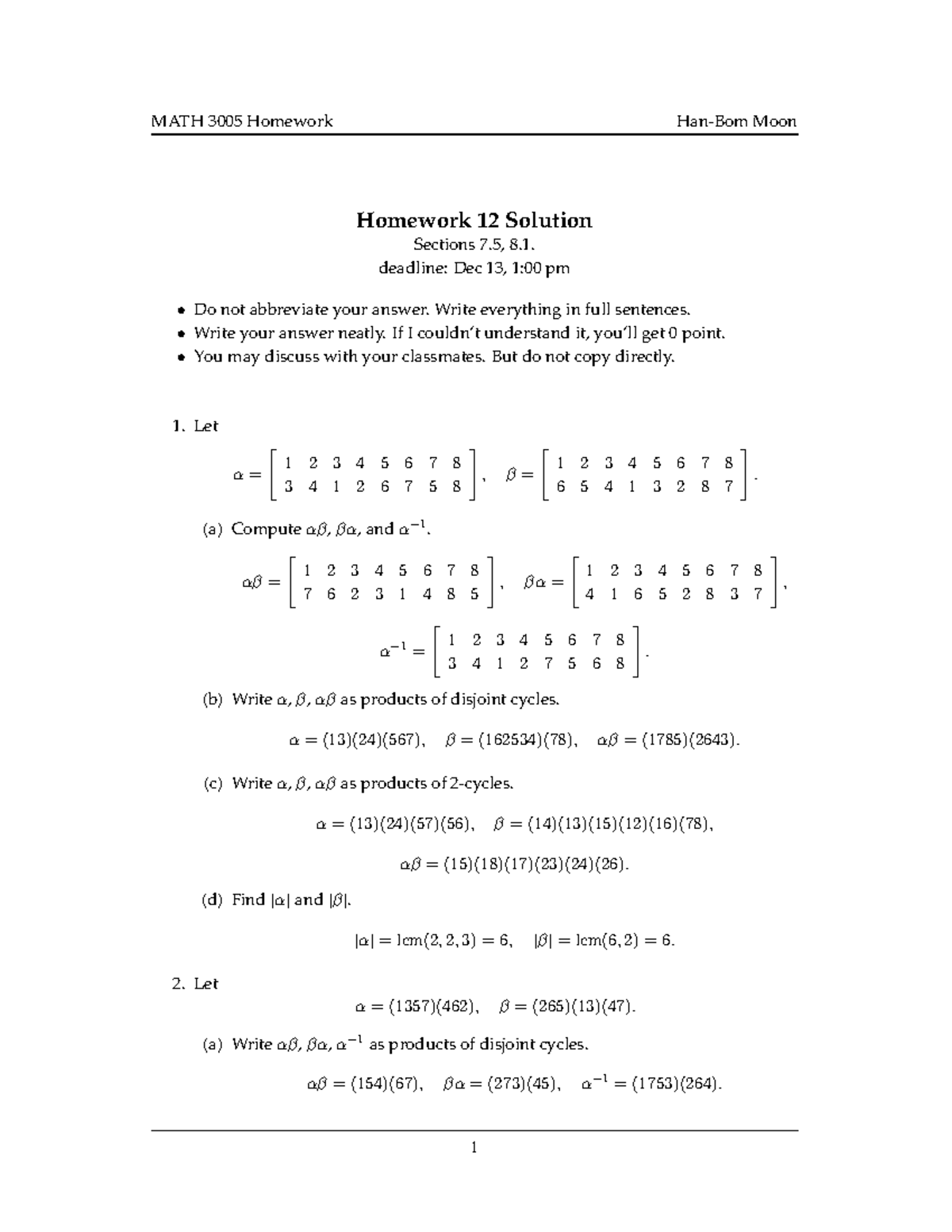 Homework 12 sol - Homework 12 Solution Sections 7, 8. deadline: Dec 13 ...