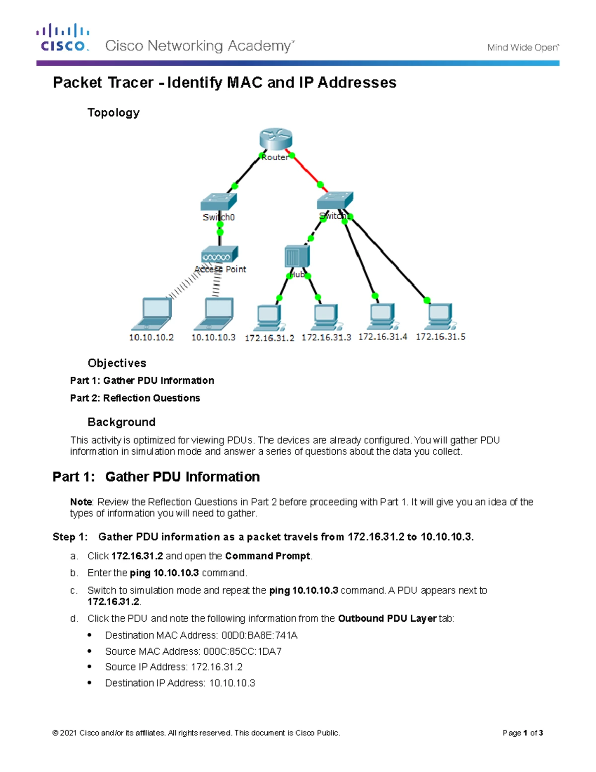 13.3.1 Packet Tracer: ICMP for Testing & Fixing Network Issues - Studocu
