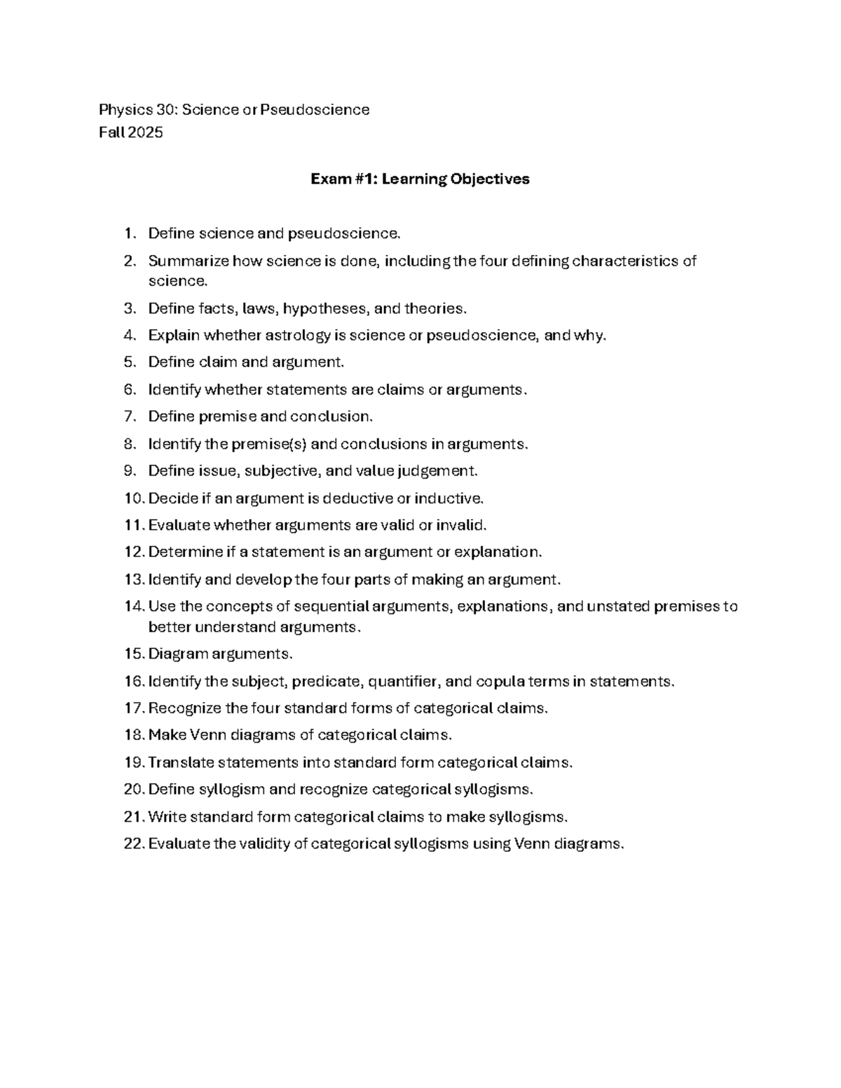 Physics 30: Exam #1 Learning Objectives & Key Terms Guide - Studocu