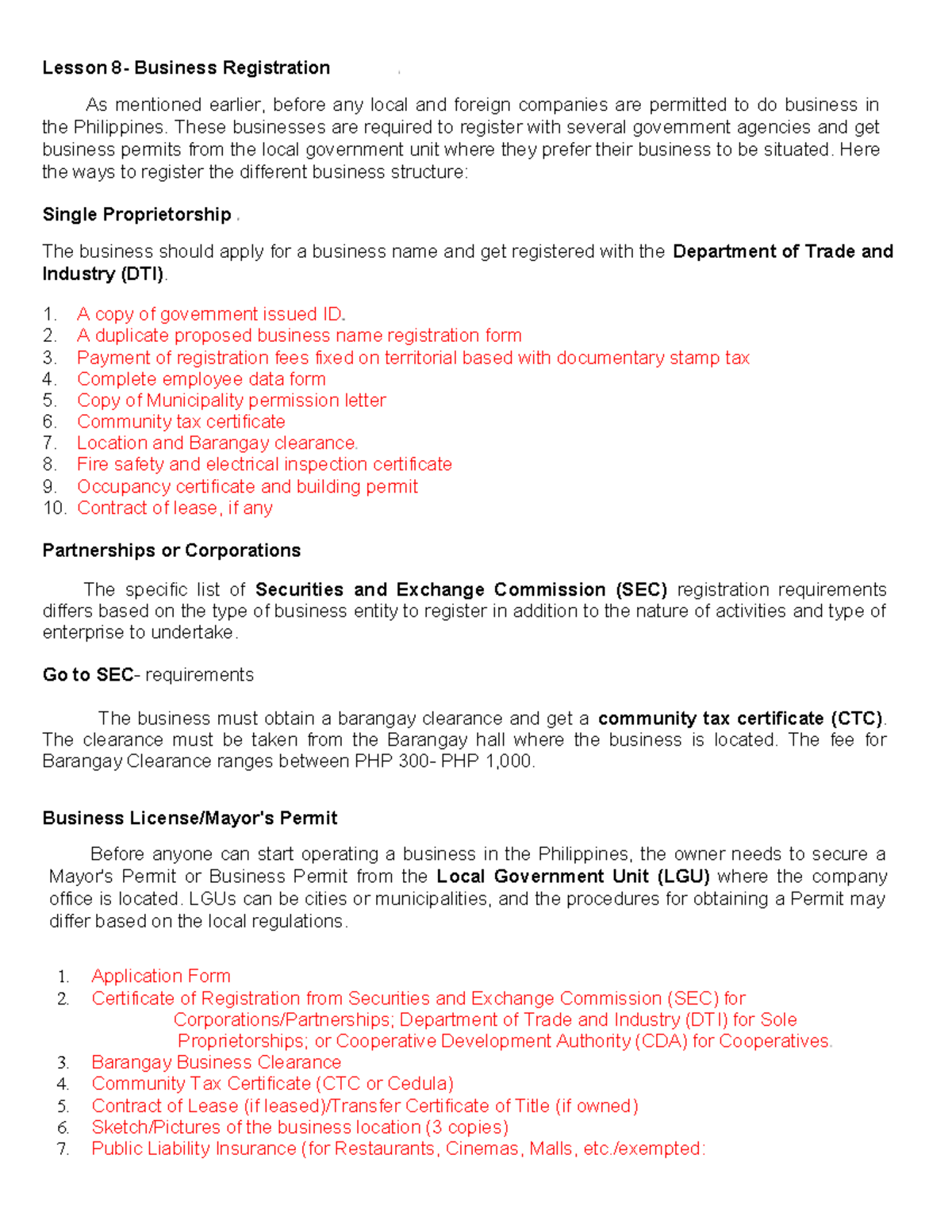 Lesson 8: Business Registration and Taxation in the Philippines - Studocu