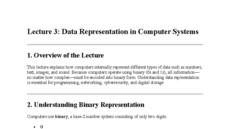 Lecture 3: Data Representation in Computer Systems Overview - Studocu