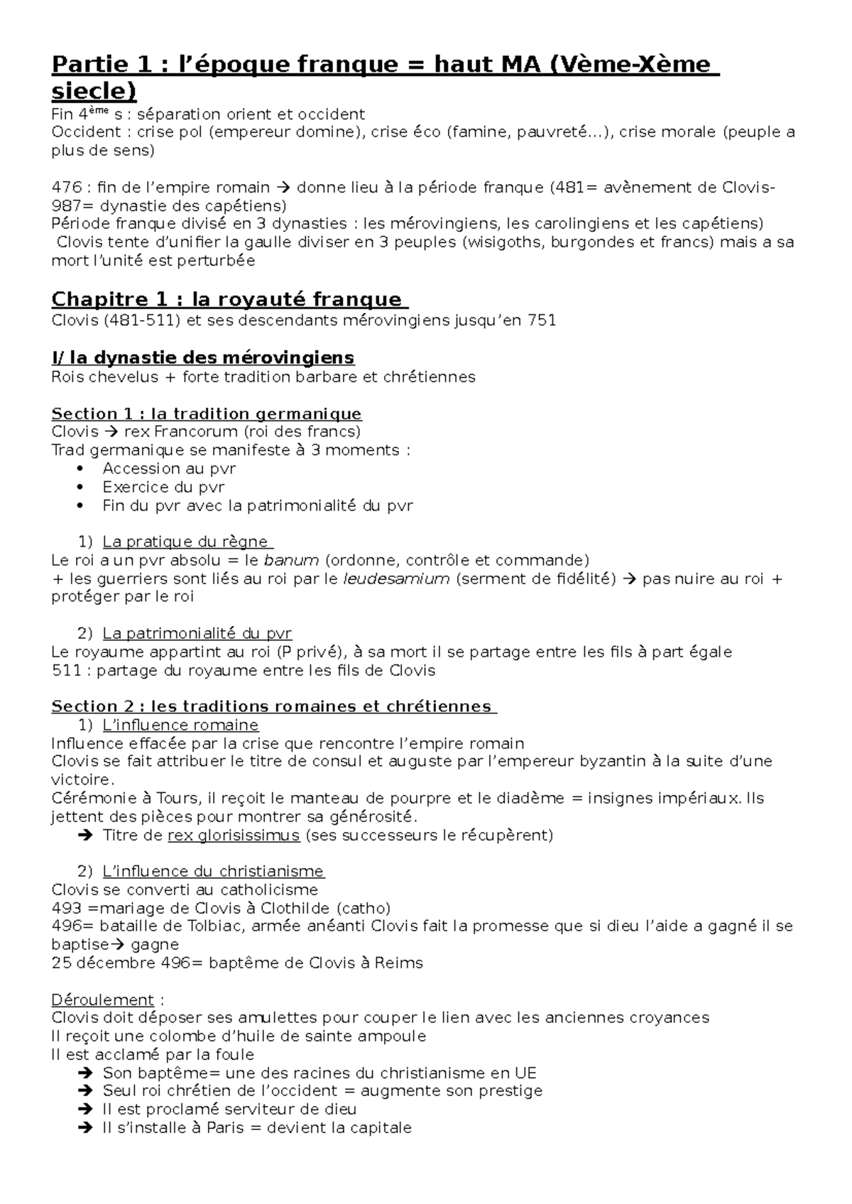Fiche de Révision : Histoire de la Royauté Franque et des Dynasties (MA ...
