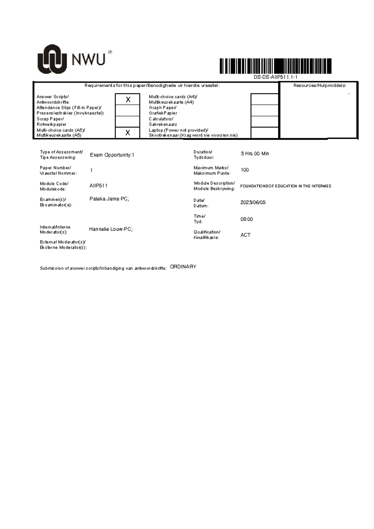 AIIP511: Foundations of Education Exam Paper 1 - June 2023 - Studocu