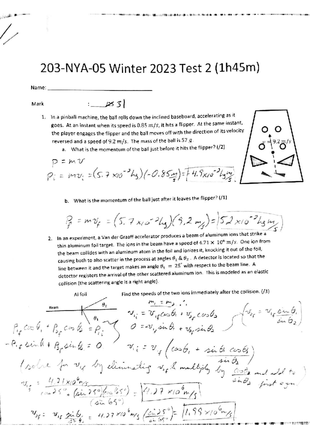 Sample Test 2 Solutions for PHYS 12531 - Winter 2023 - Studocu