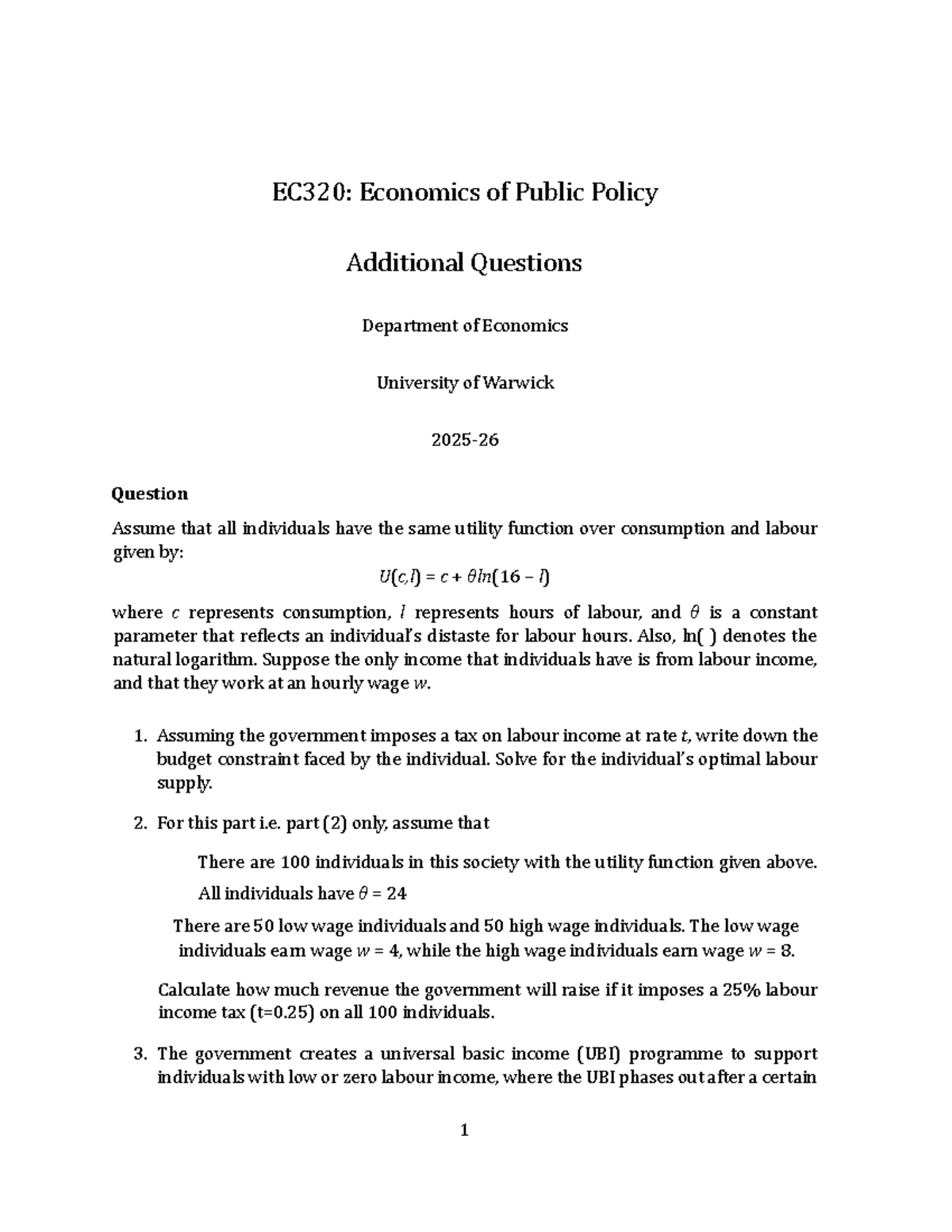 EC320: Economics of Public Policy - Additional Questions 2025 - Studocu