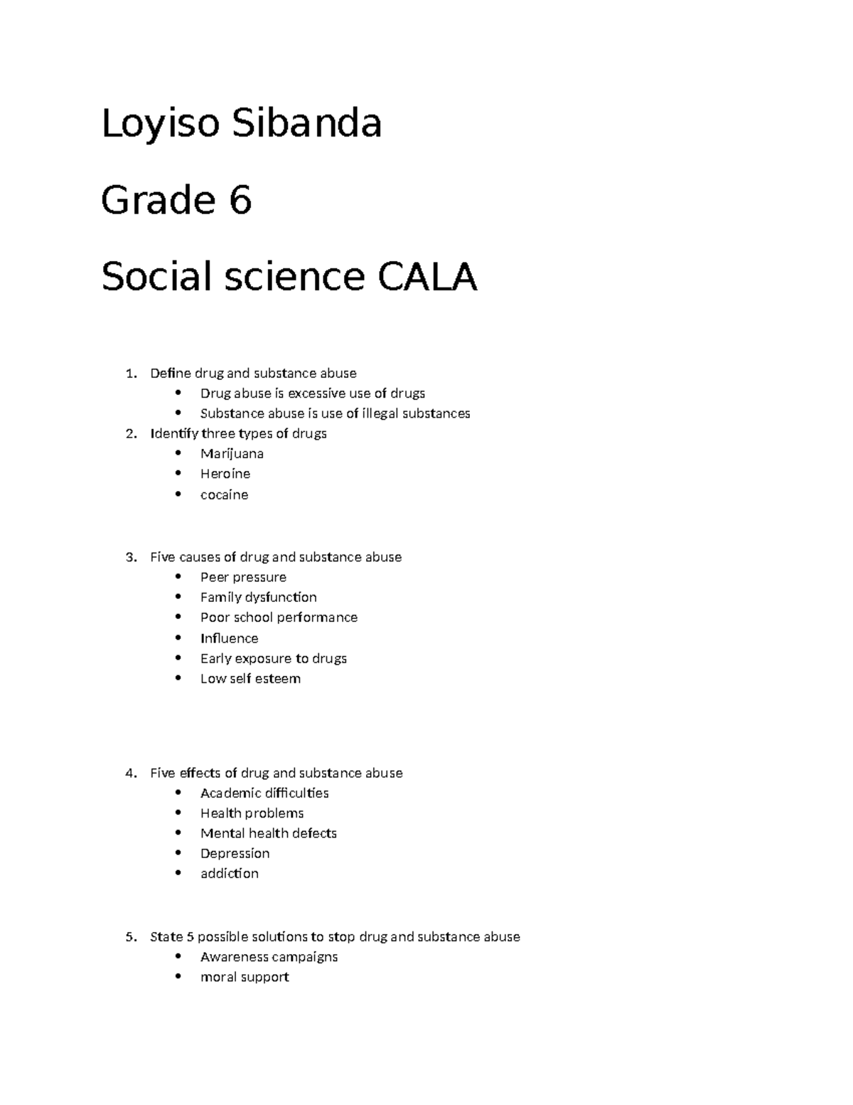 Social Science CALA: Grade 6 Drug & Substance Abuse Overview ...