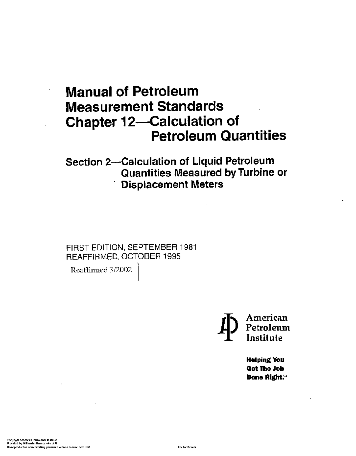 Petroleum Measurement Standards: Liquid Quantities & Metering (API ...