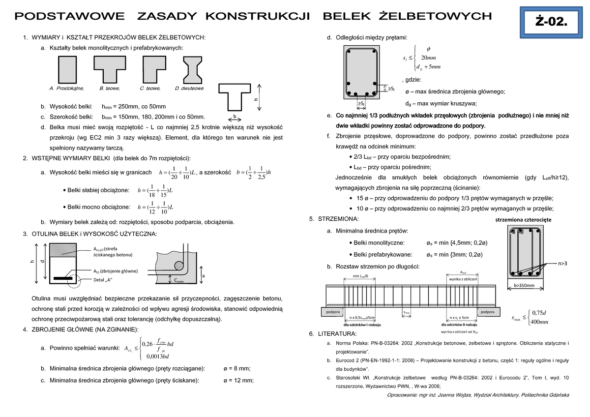 02 Zasady Konstrukcji Belek Żelbetowych: Wymiary i Kształty - Studocu