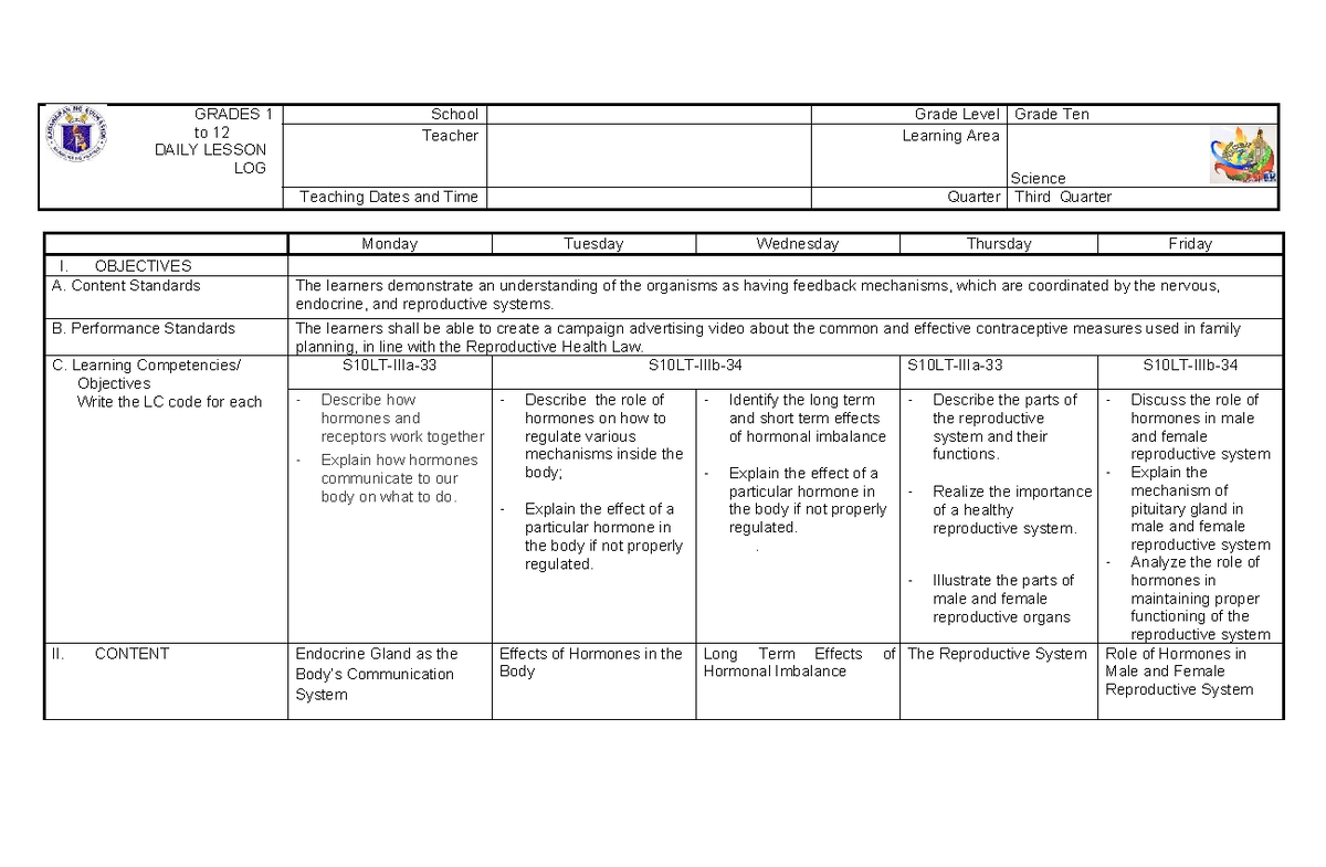 DLL MOD.1 PART 2: 3RD QUARTER G10 SCIENCE LESSON LOG - Studocu