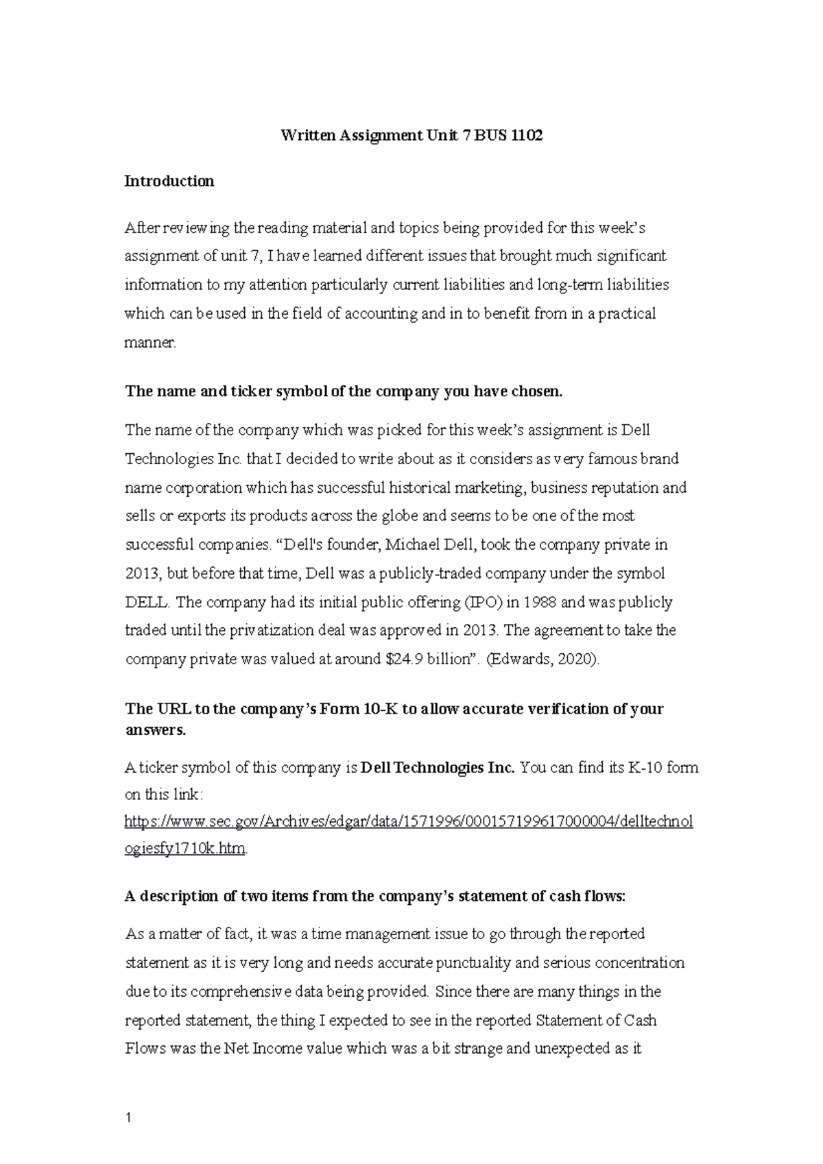 Written Assignment Unit 7 BUS 1102 - Written Assignment Unit 7 BUS 1102 Introduction After ...