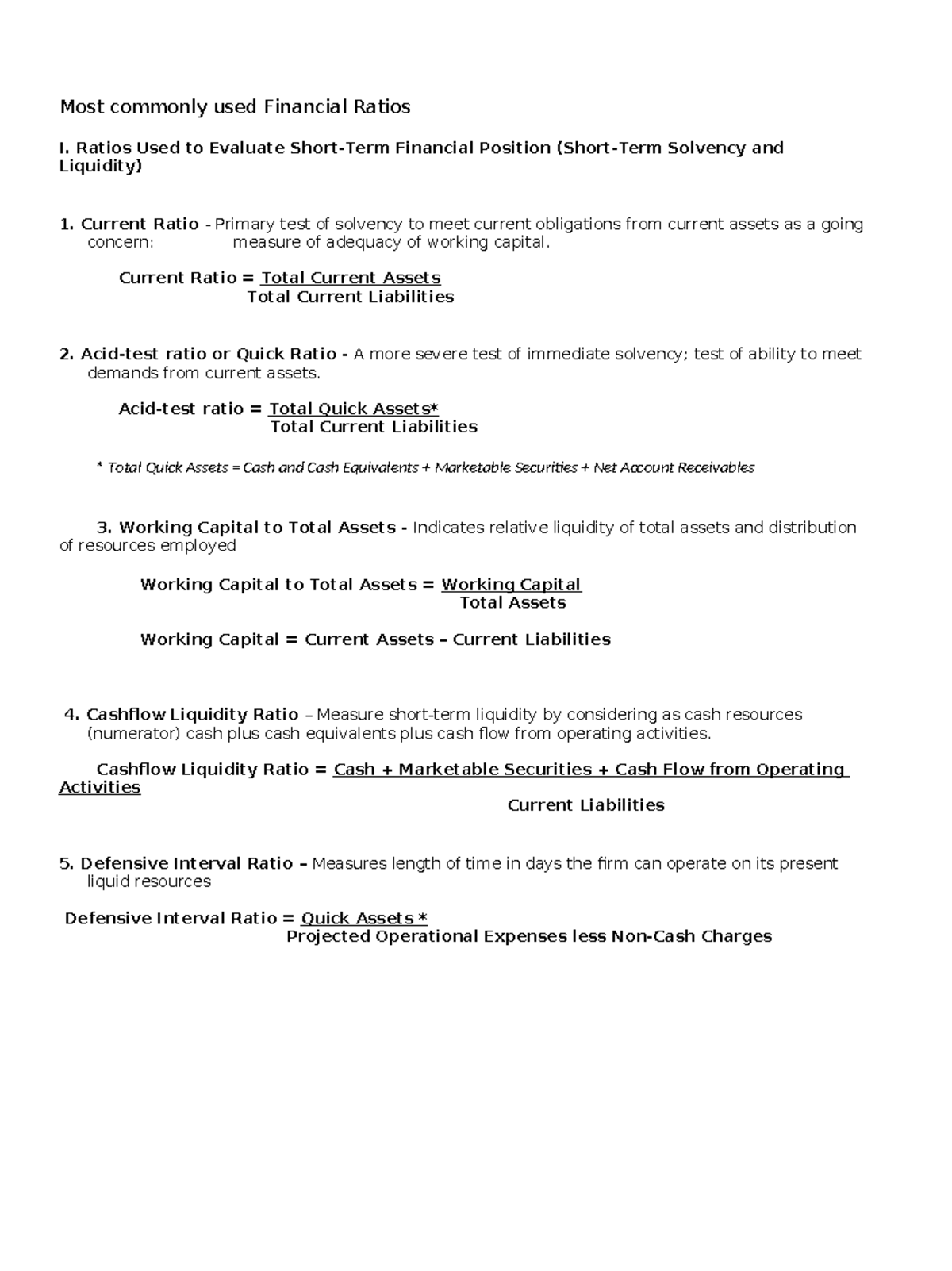 Financial Analysis Ratios: Evaluating Solvency & Efficiency - Studocu