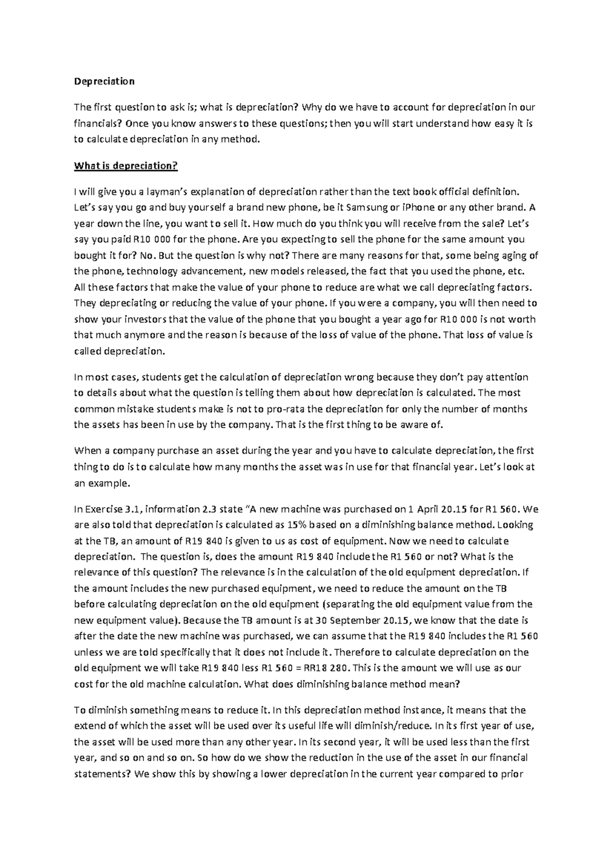 Depreciation Calculation and Explanation: A Detailed Guide - Studocu