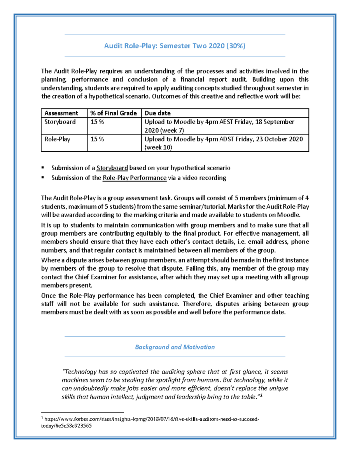 Audit Role-Play Instructions for Group Assessment 2020-1 - Studocu
