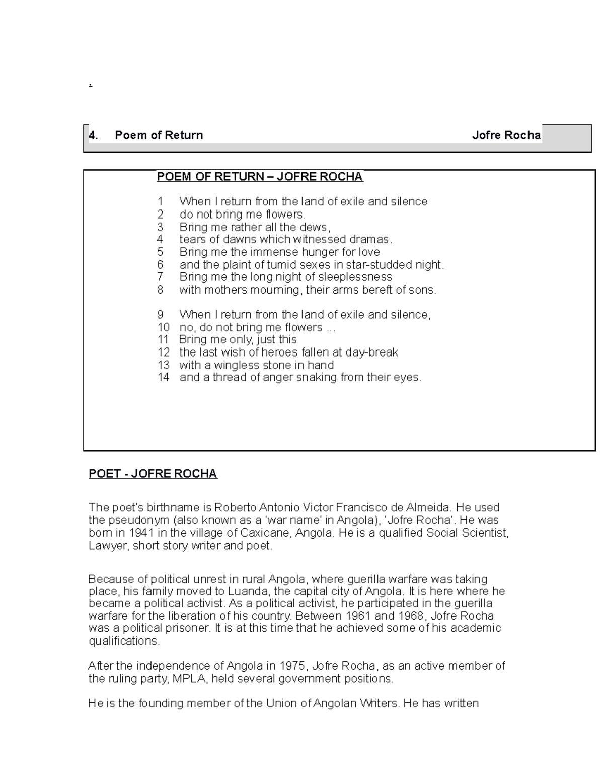 Analysis of "Poem of Return" by Jofre Rocha: Themes and Techniques ...