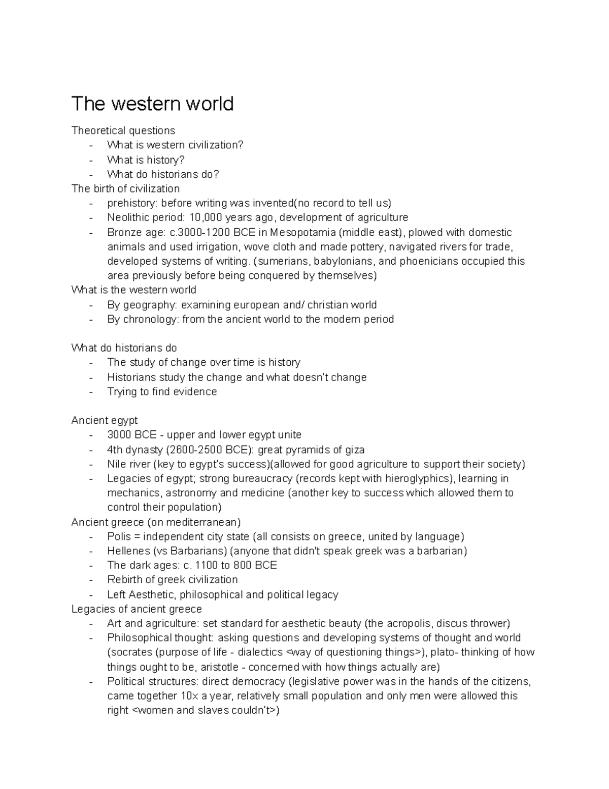 Hist 1000 - Practice Material for Essay: Key Questions on Western ...