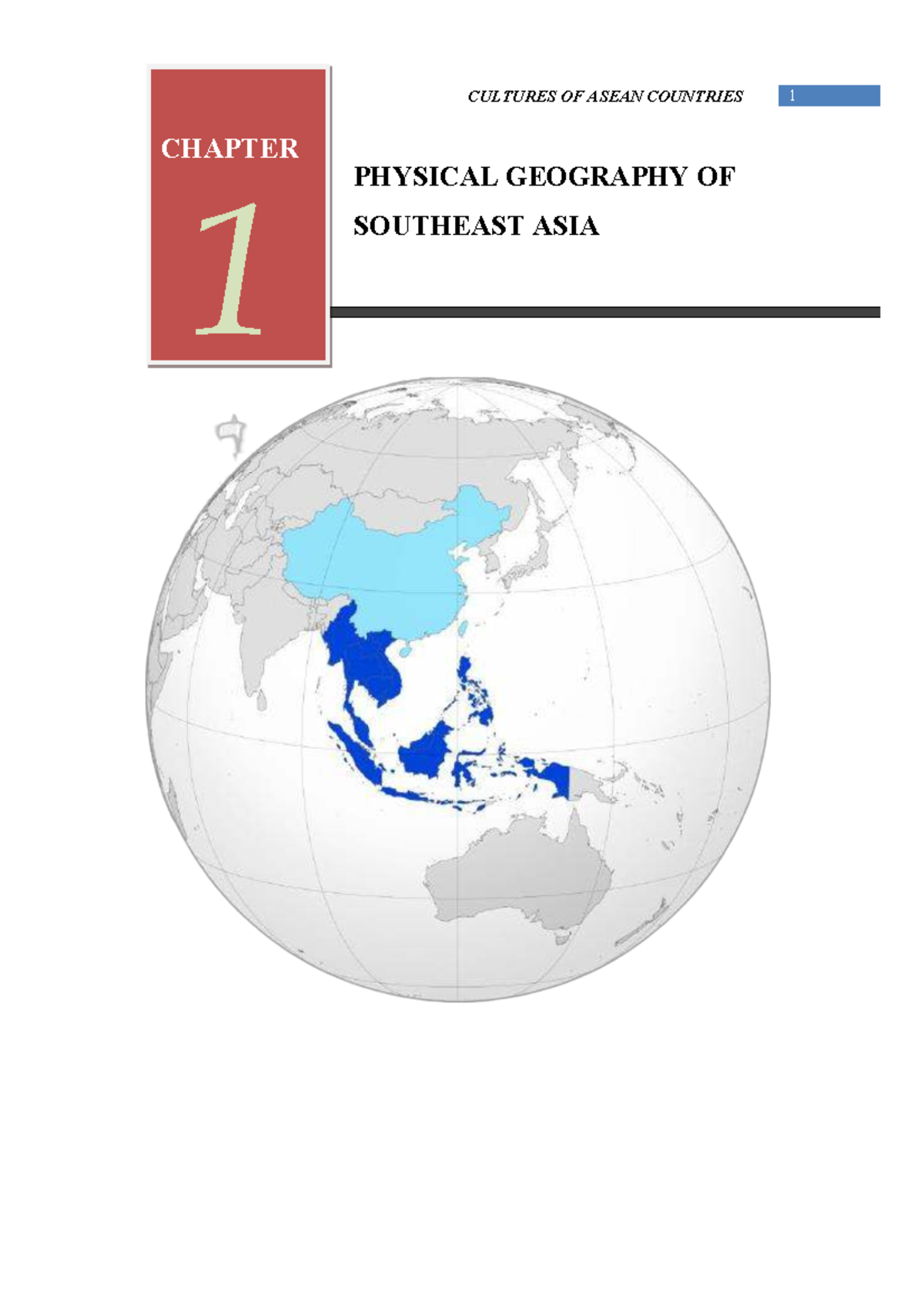 CULTURES OF ASEAN COUNTRIES: CHAPTER 1 - PHYSICAL GEOGRAPHY - Studocu