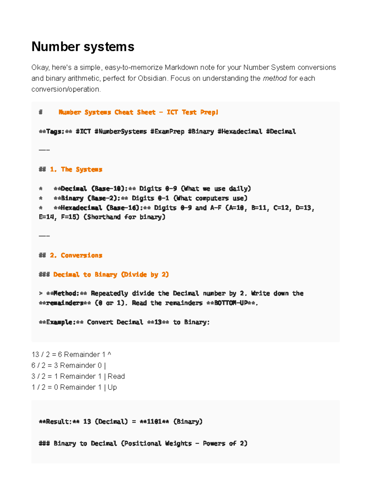 Number systems - user generated note - Number systems Okay, here's a ...